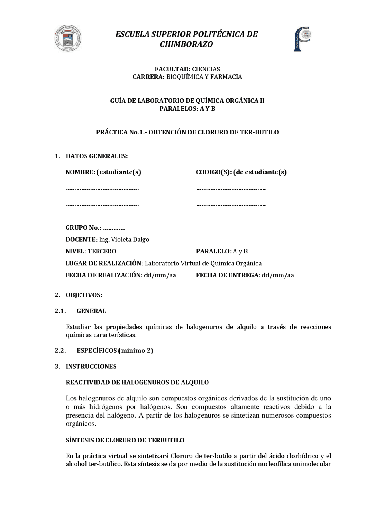 Guía práctica síntesis de cloruro de terbutilo - Docsity