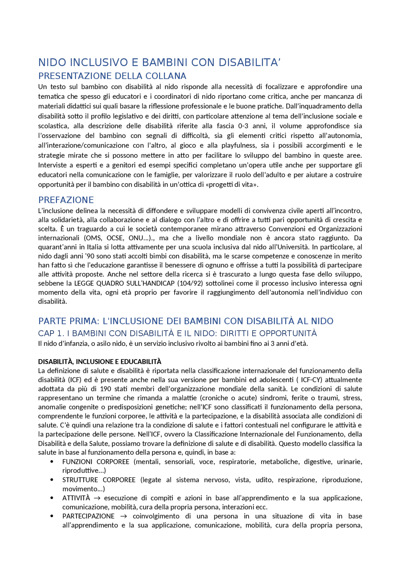 Nido Inclusivo E Bambini Con Disabilità Docsity
