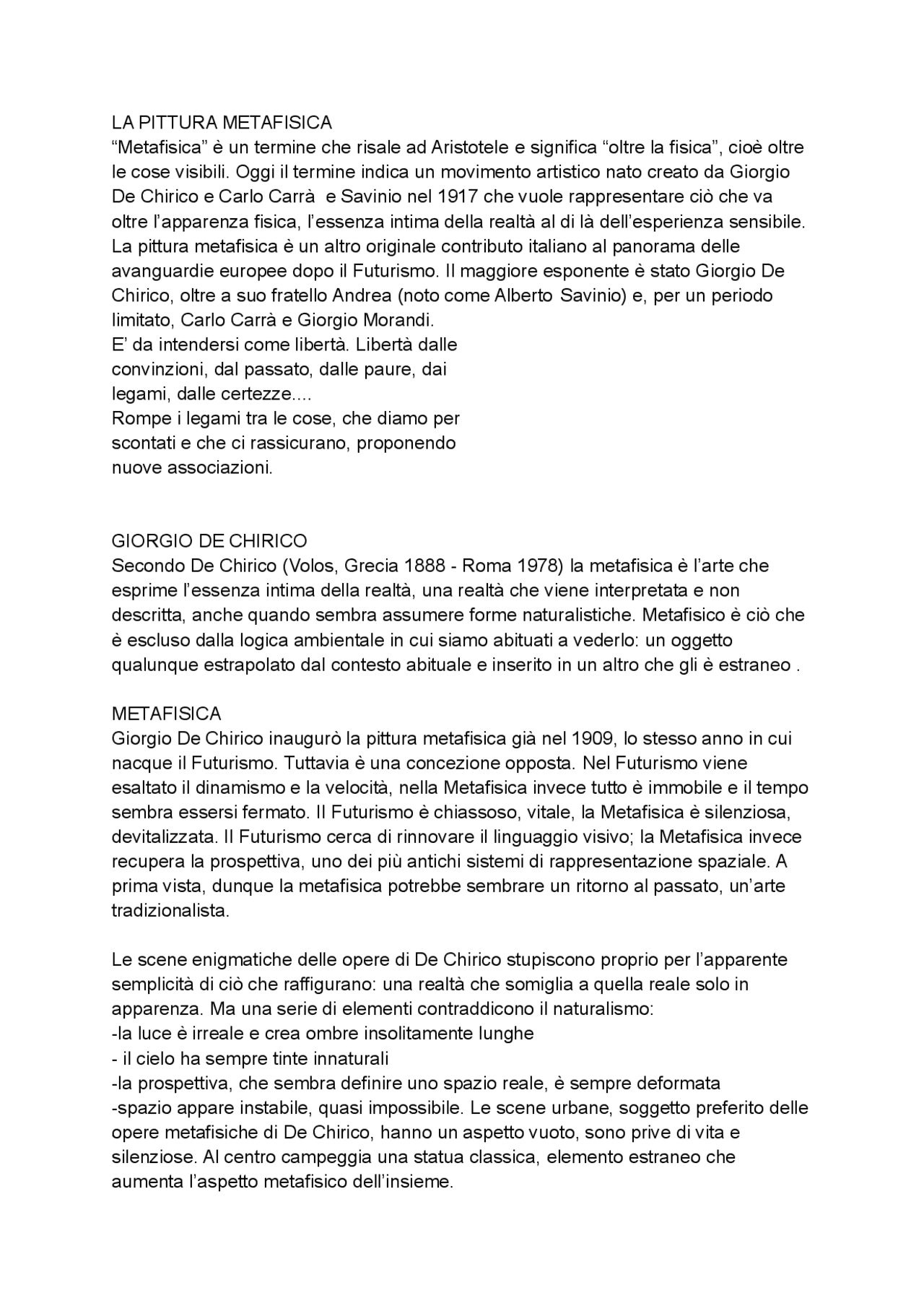 Metafisica Appunti Per Maturità Docsity
