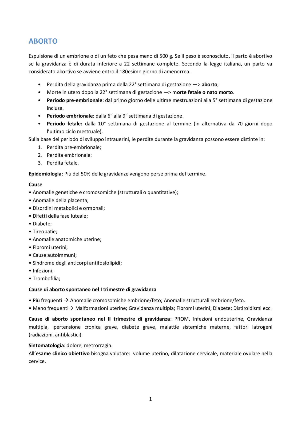 Aborto Ginecologia E Ostetricia Docsity