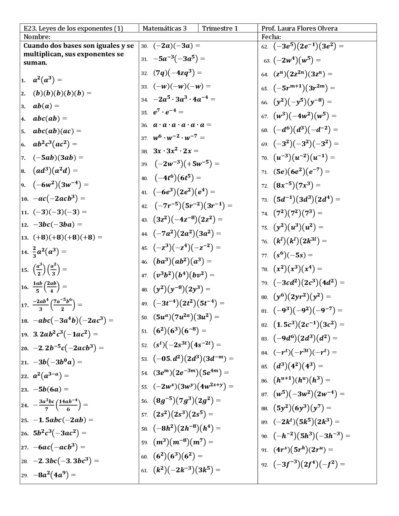 Leyes de los exponentes - Docsity