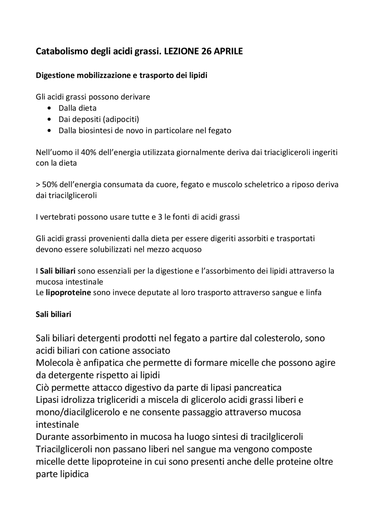 Catabolismo Degli Acidi Grassi Docsity