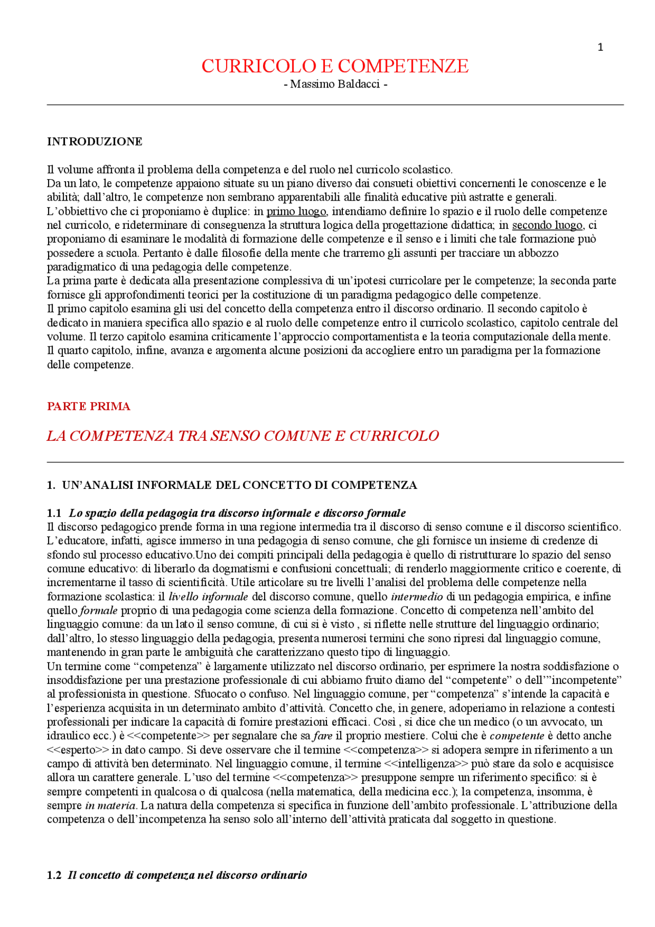 "Curricolo e competenze", Baldacci. - Docsity