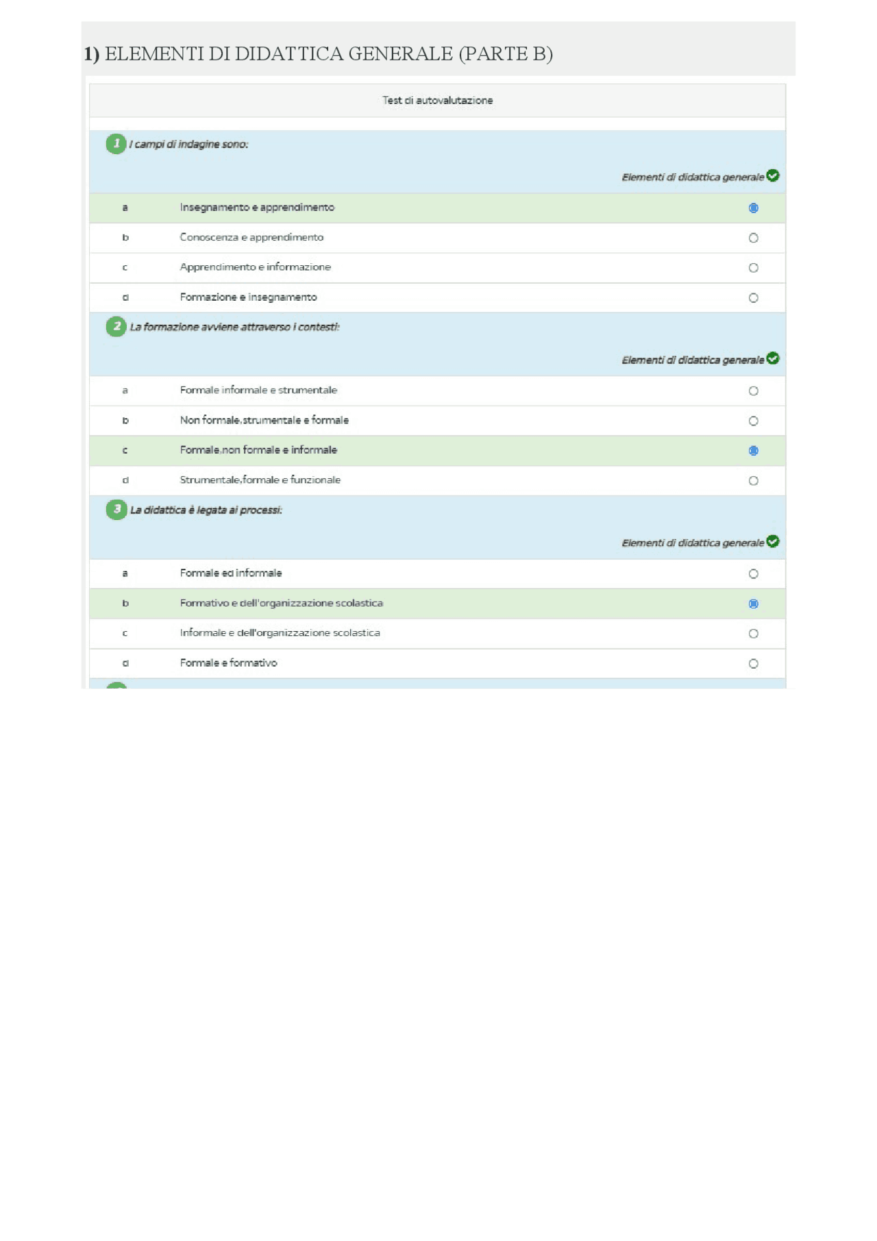 Test Autovalutazione Didattica Gnerale 12 Cfu Prove Desame Di