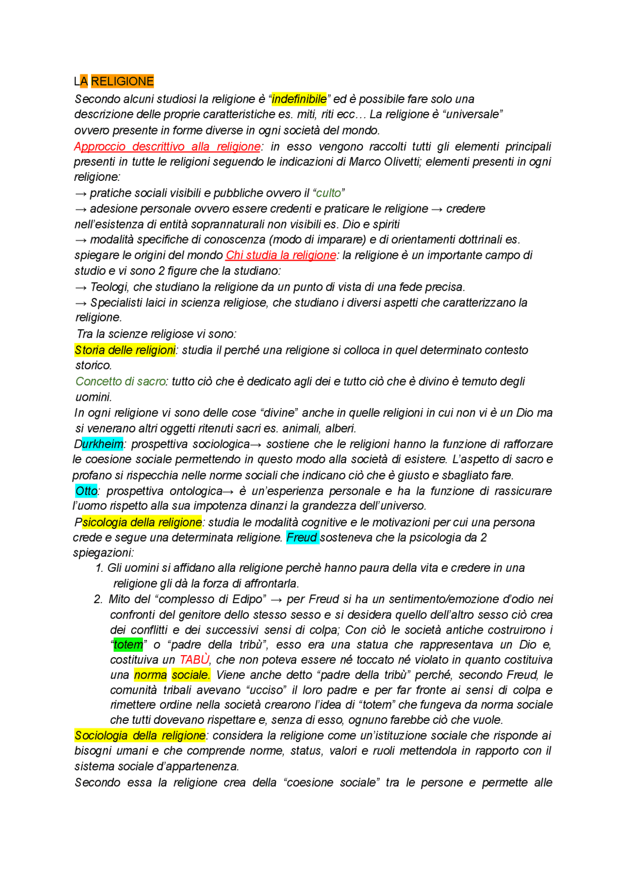 La Religione Scienze Umane Docsity