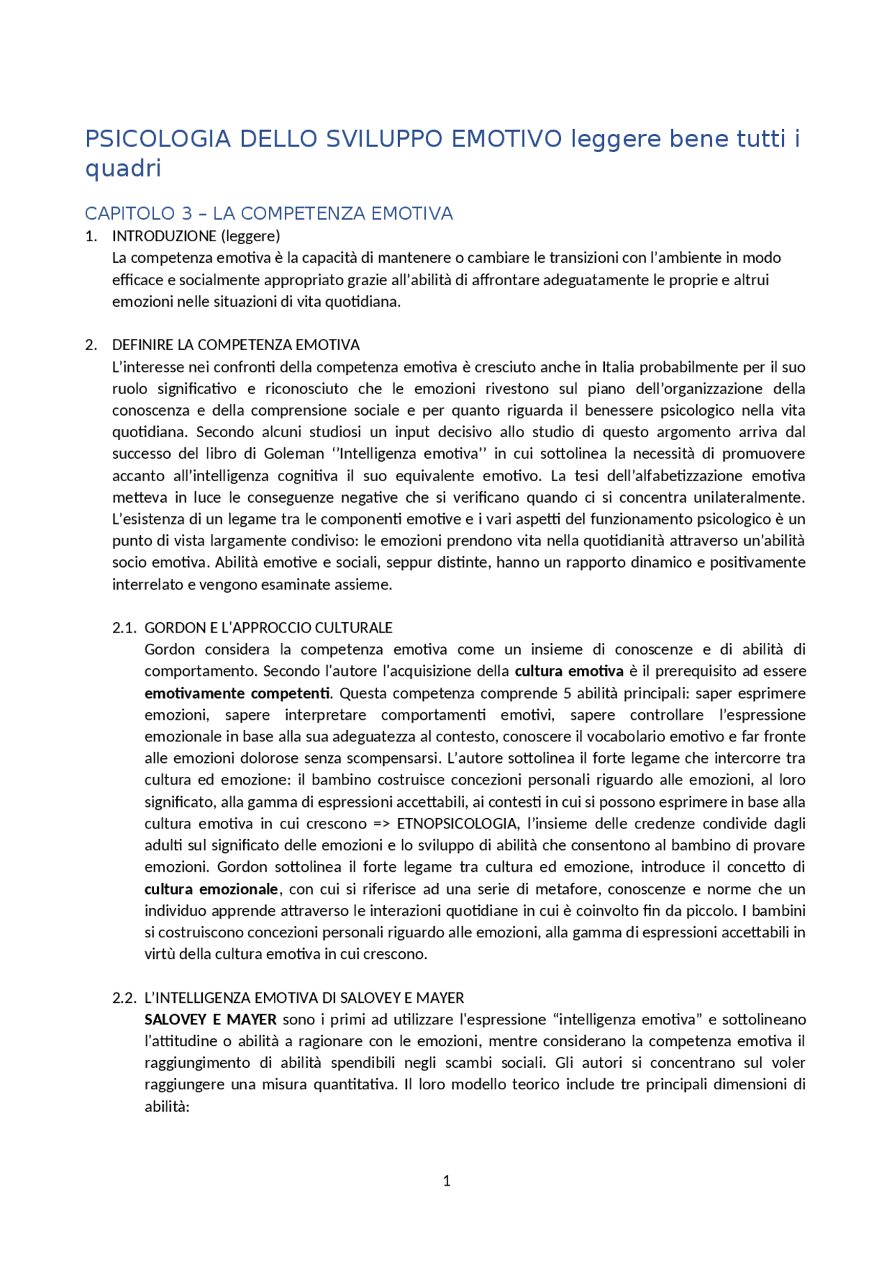 Psicologia Dello Sviluppo Emotivo Docsity