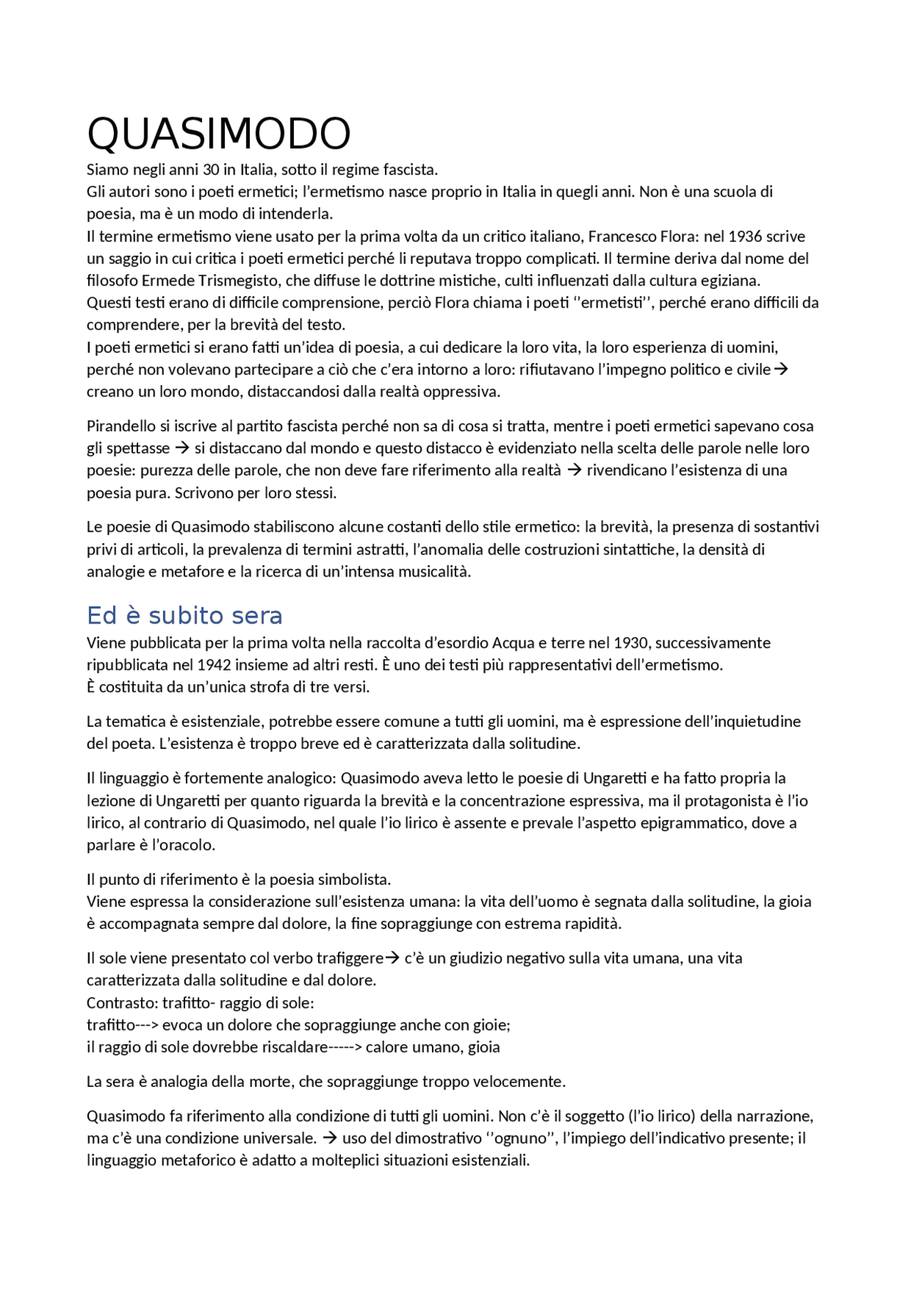 Salvatore Quasimodo Vita E Opere Docsity