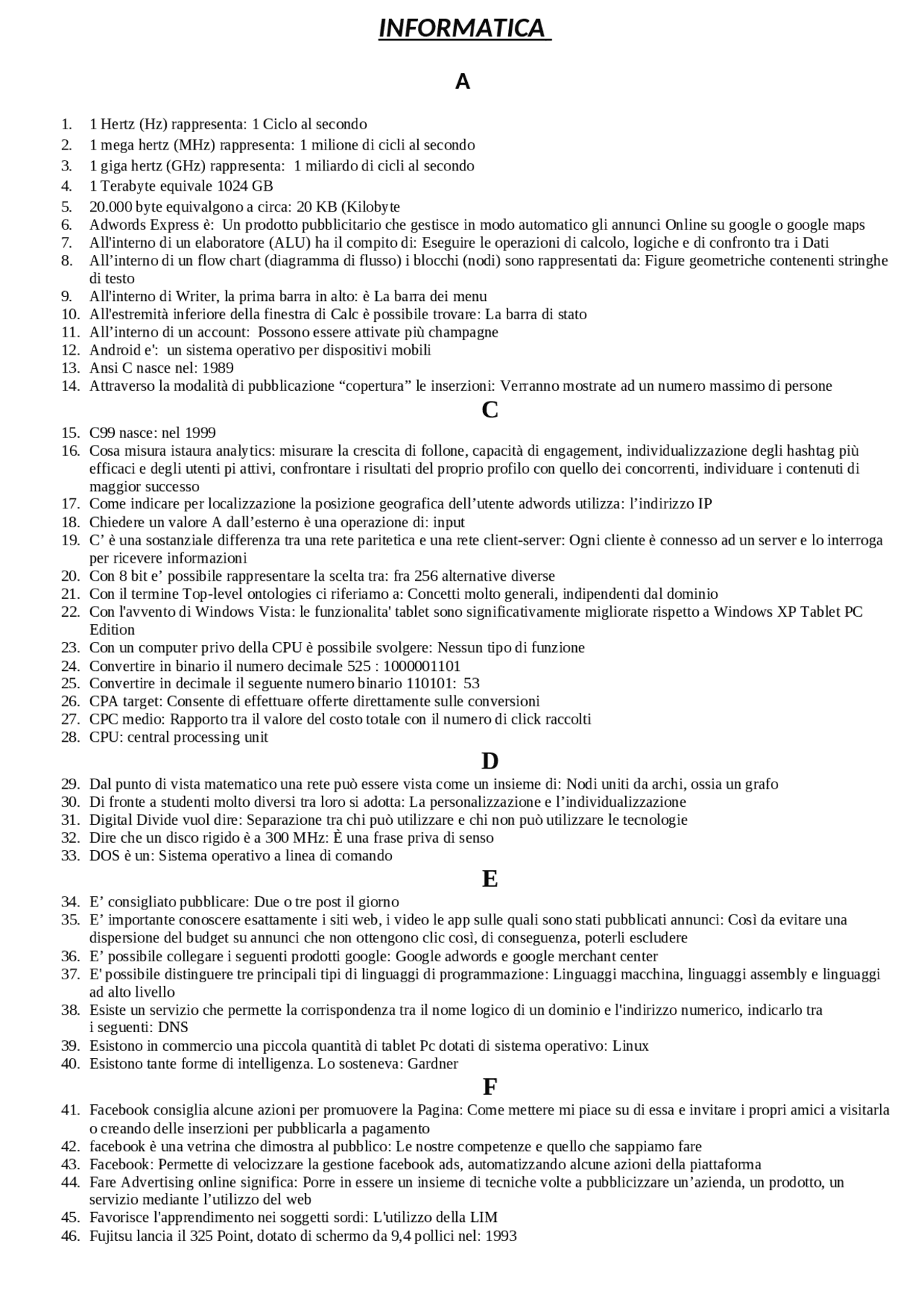 Informatica Test Ed Extra Agg A Novembre L 19 Pegaso Docsity
