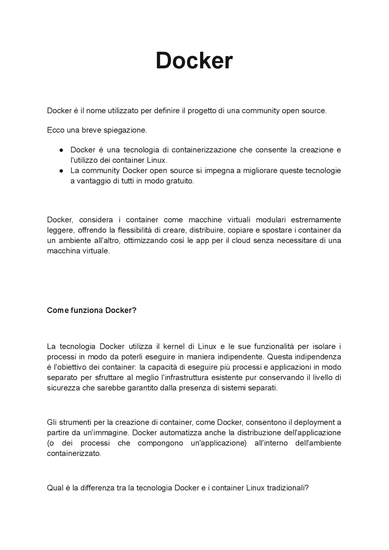 Docker, vantaggi, svantaggi e comandi | Appunti di Sistemi di reti | Docsity