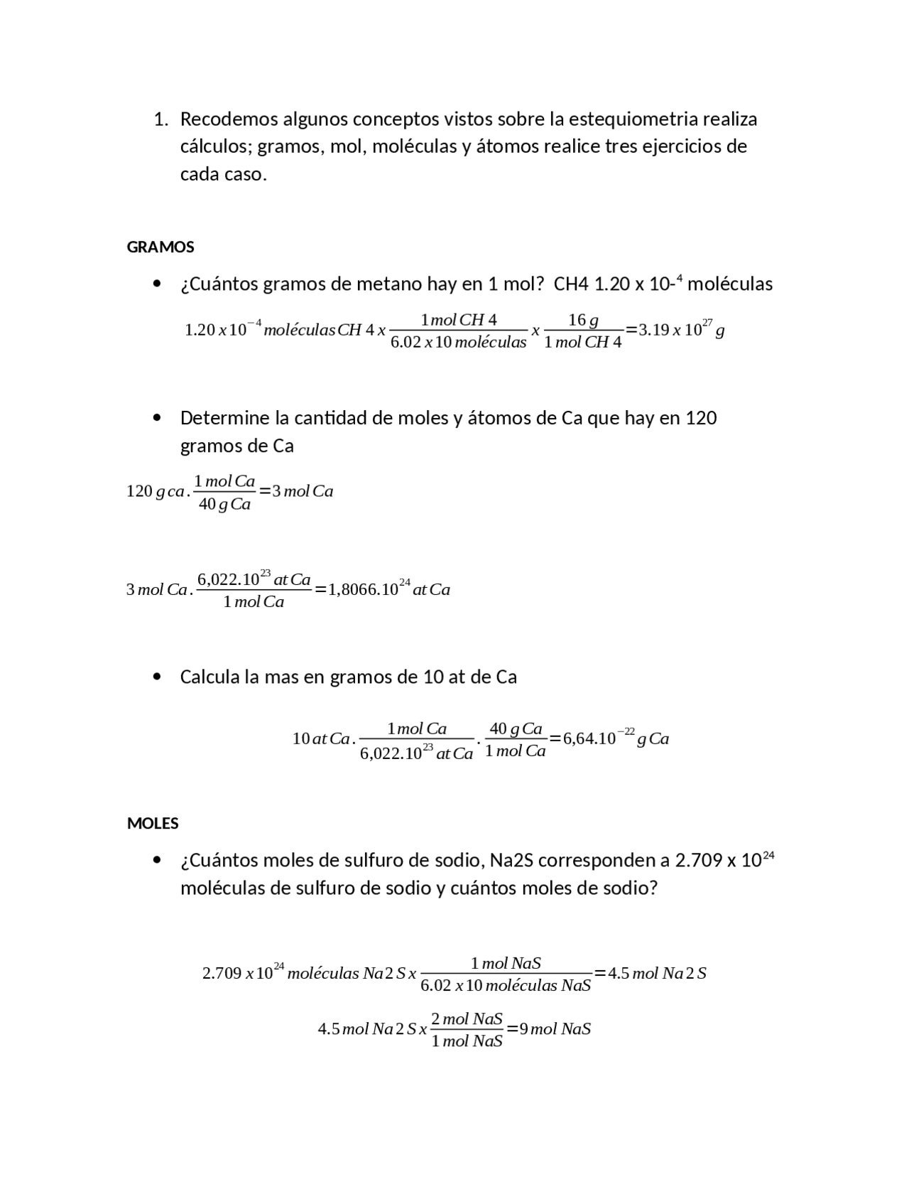 Ejercicios de Estequiometría: Cálculos con Gramos, Moles, Moléculas y ...