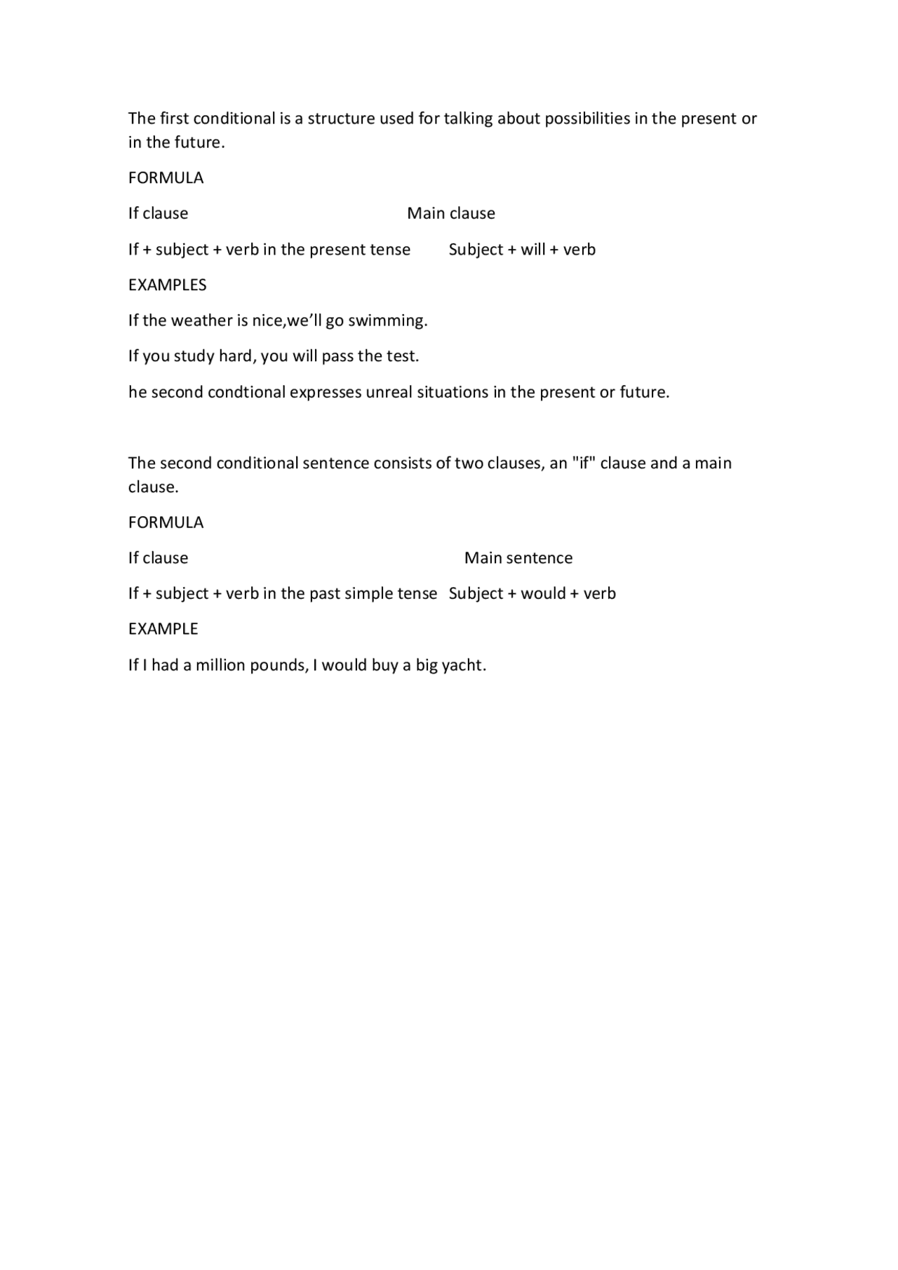 FIRST AND SECOND CONDITIONAL - Docsity