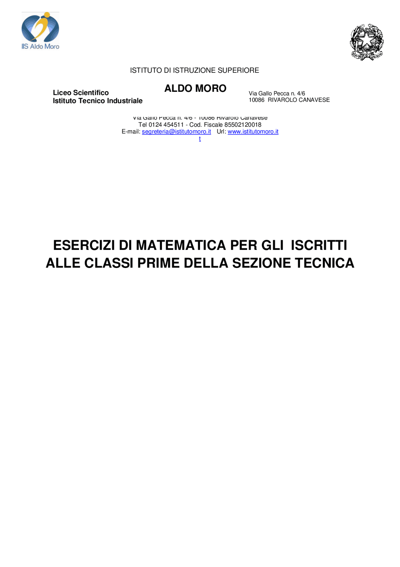 Esercizi Matematica Per Esercitazione Docsity