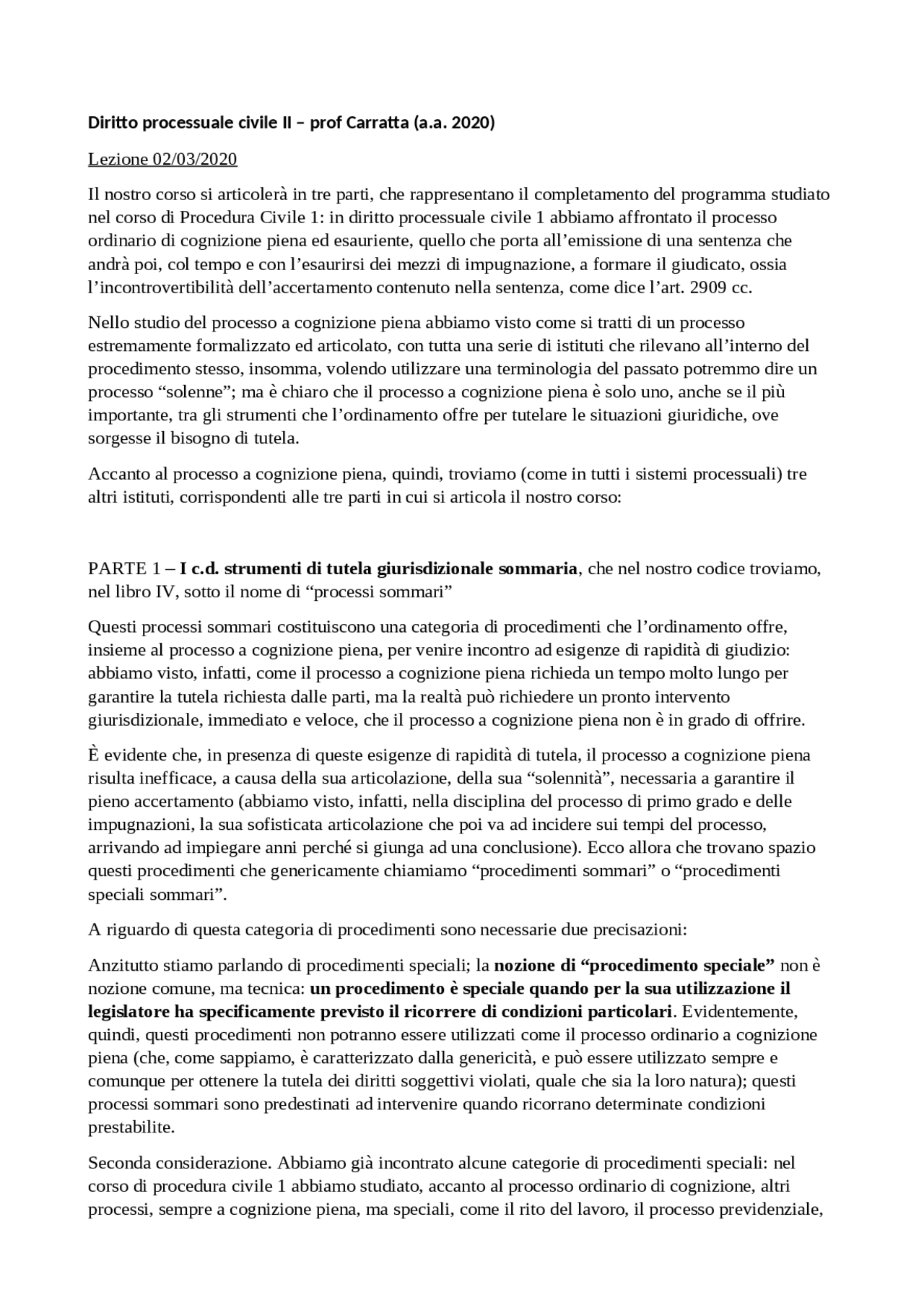 Lezioni Diritto Processuale Civile Docsity