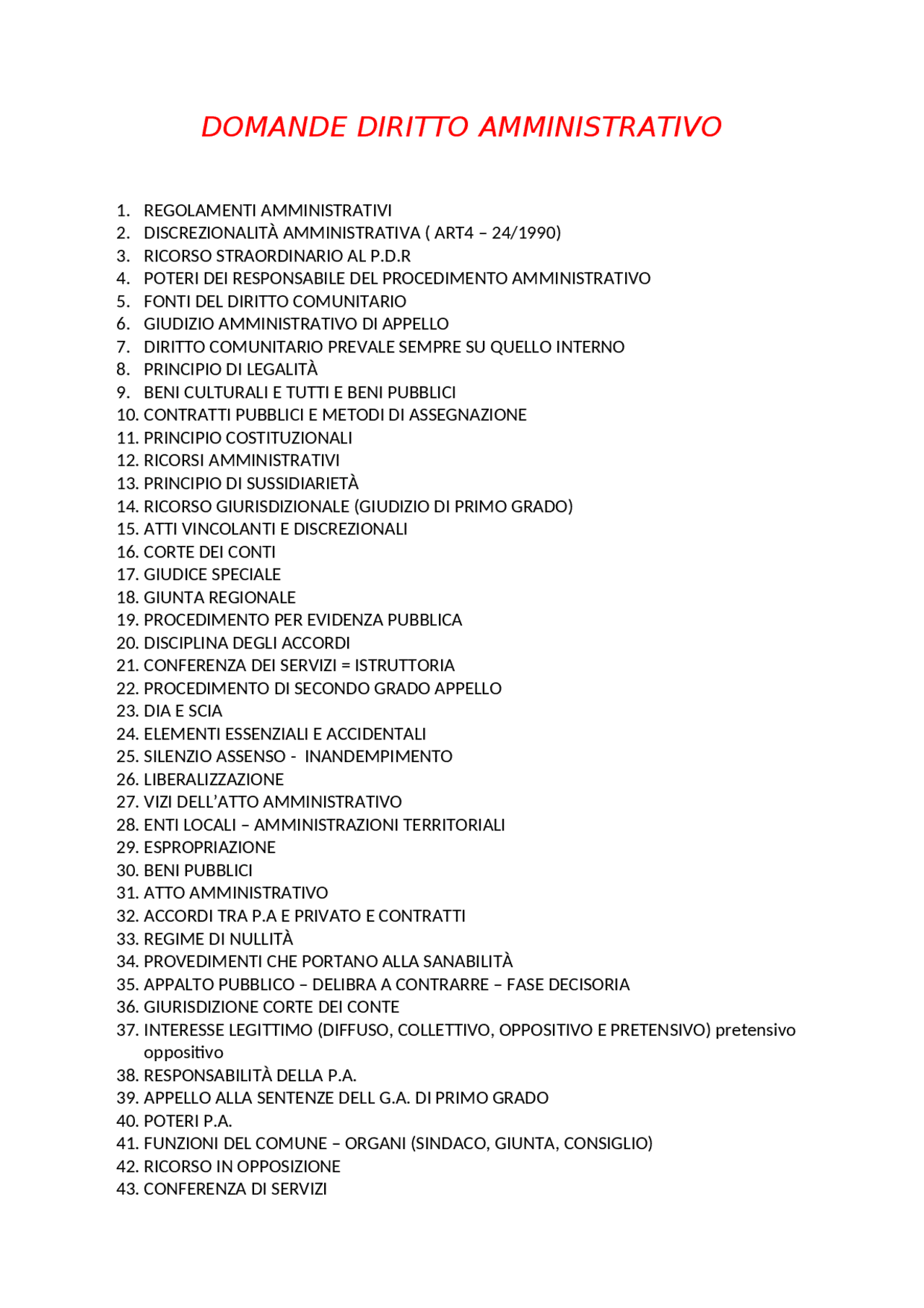 Domande Diritto Amministrativo Docsity