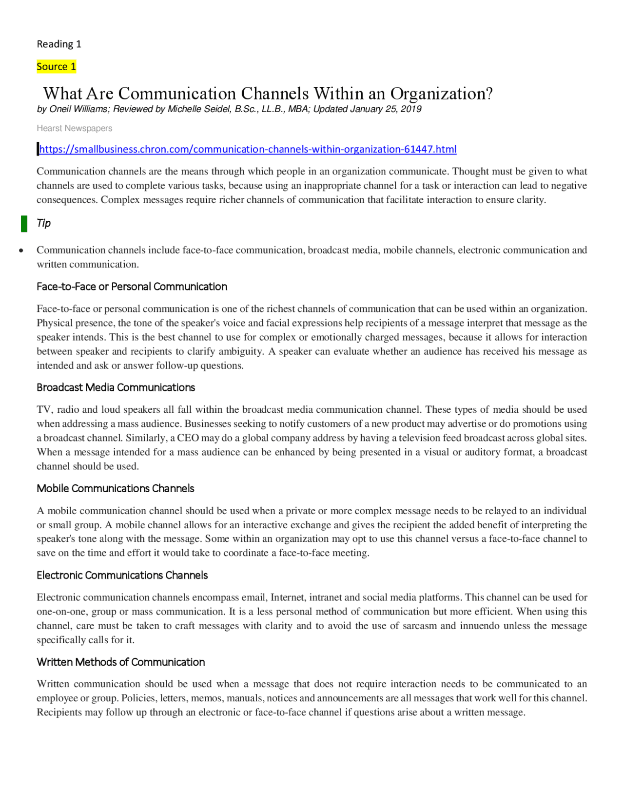 Reading de bussines communication - Docsity