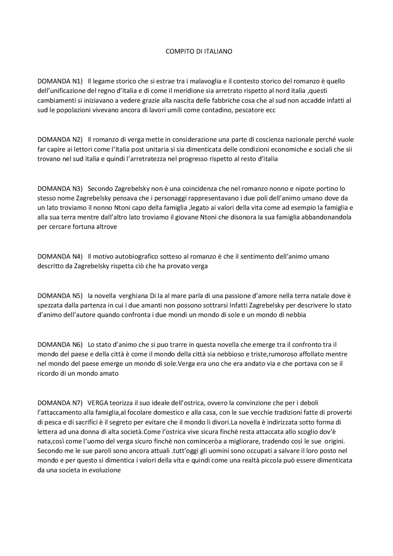 Compito di italiano 202 - Docsity