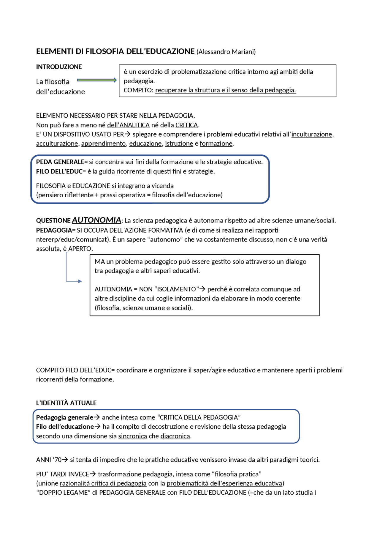 Elementi Di Filosofia Delleducazione Docsity