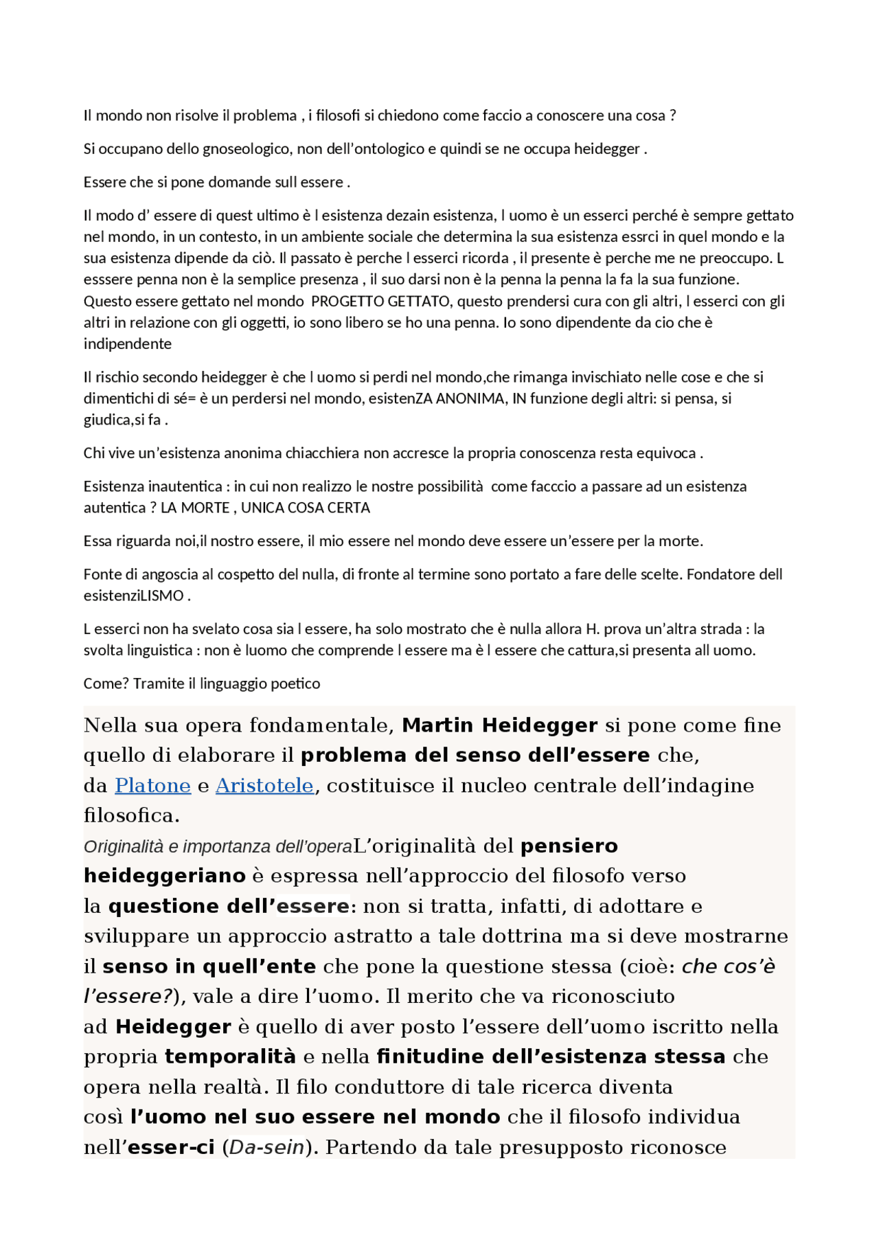 Heidegger Pensiero Filosofico Docsity