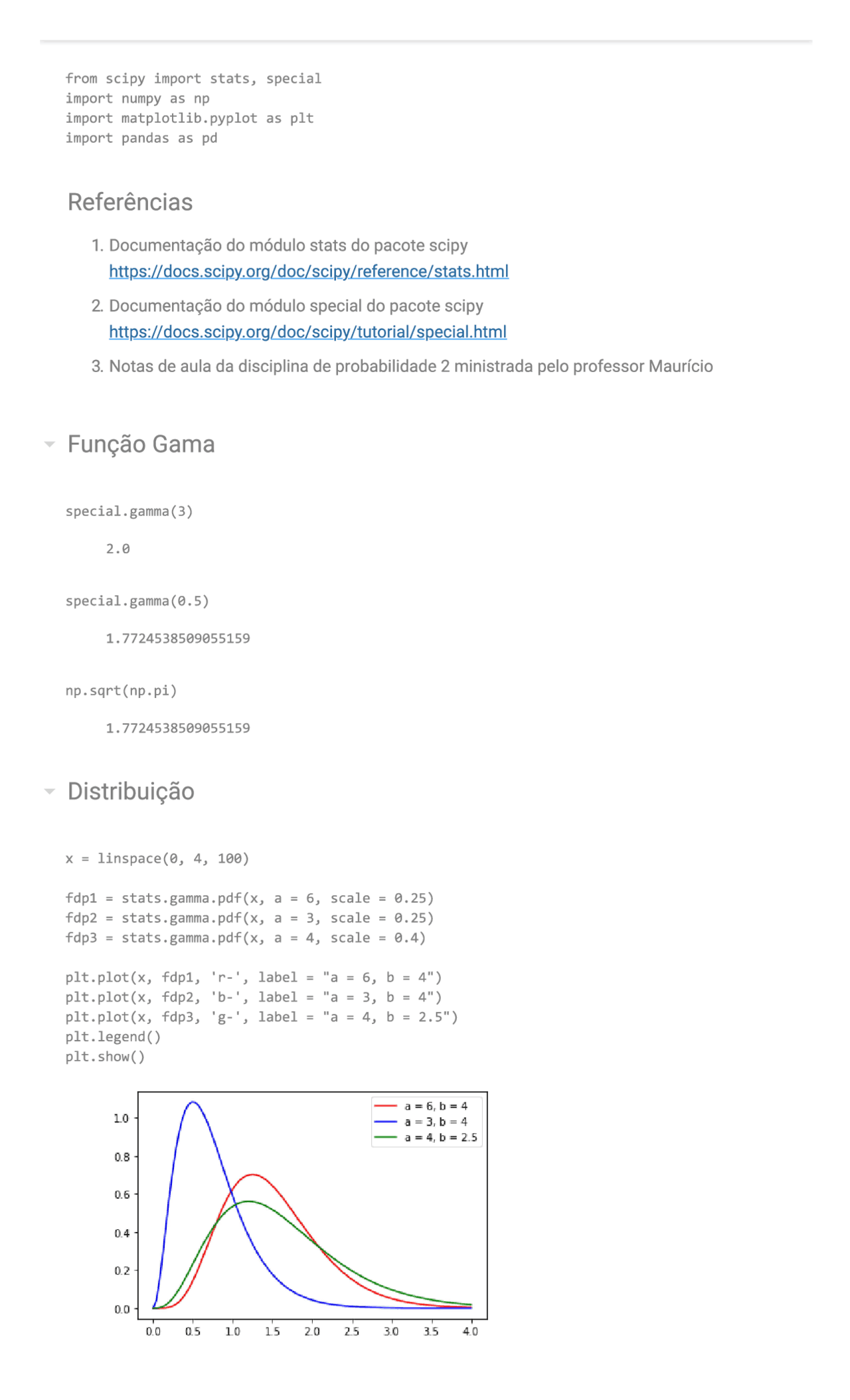 Distribuição Gama no Python | Resumos Probabilidade | Docsity