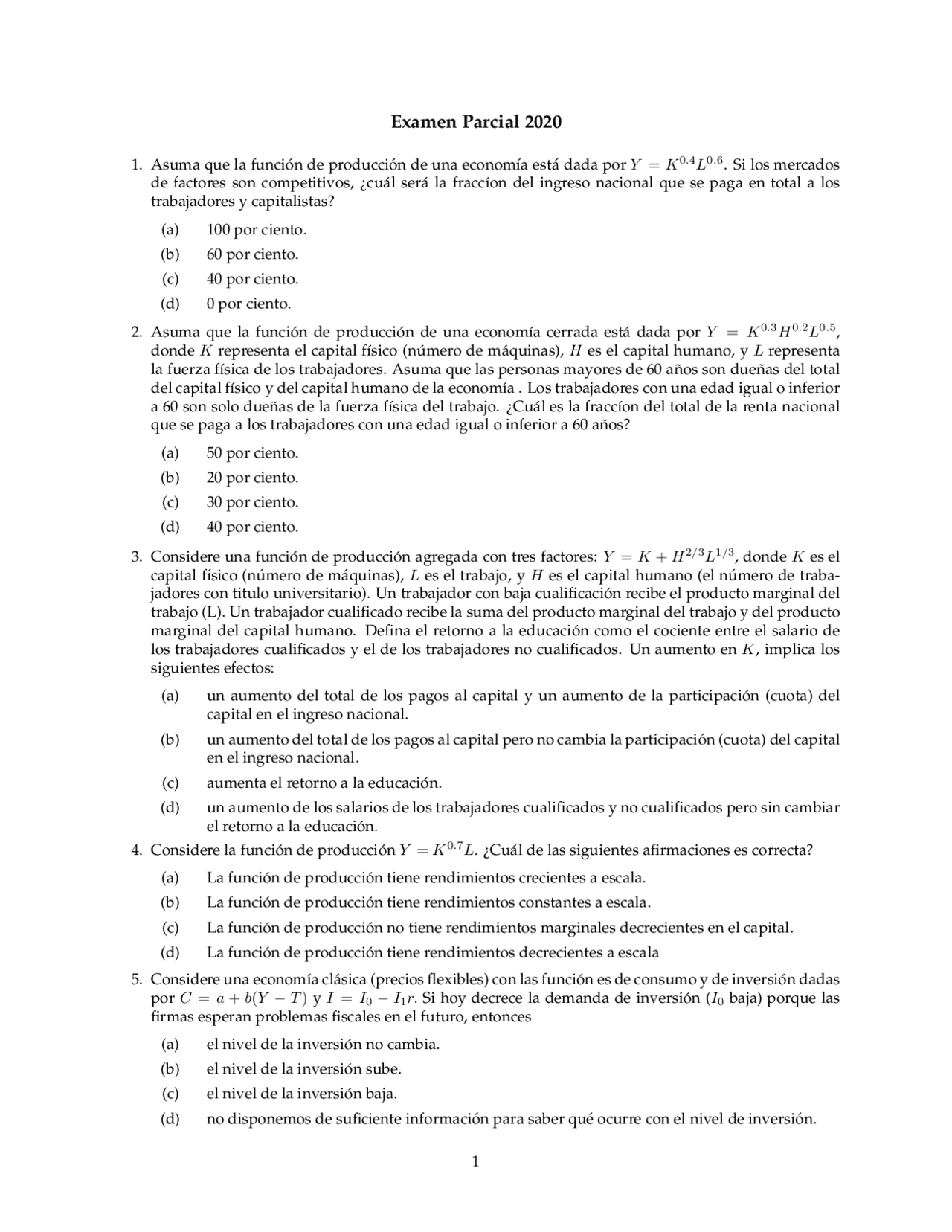 Examen Parcial Macroeconomia 2020 Docsity
