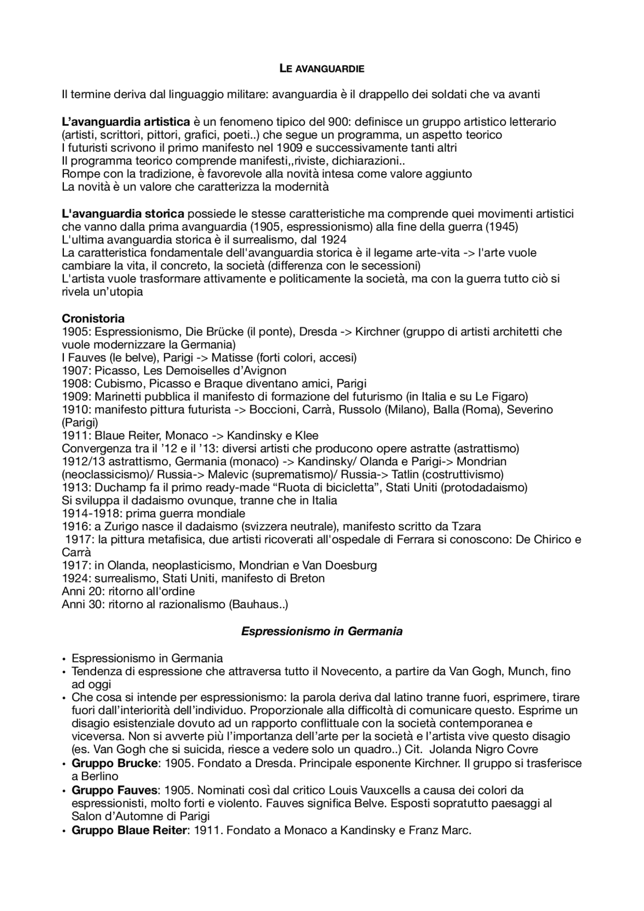 Le Avanguardie Storiche E Artistiche Docsity