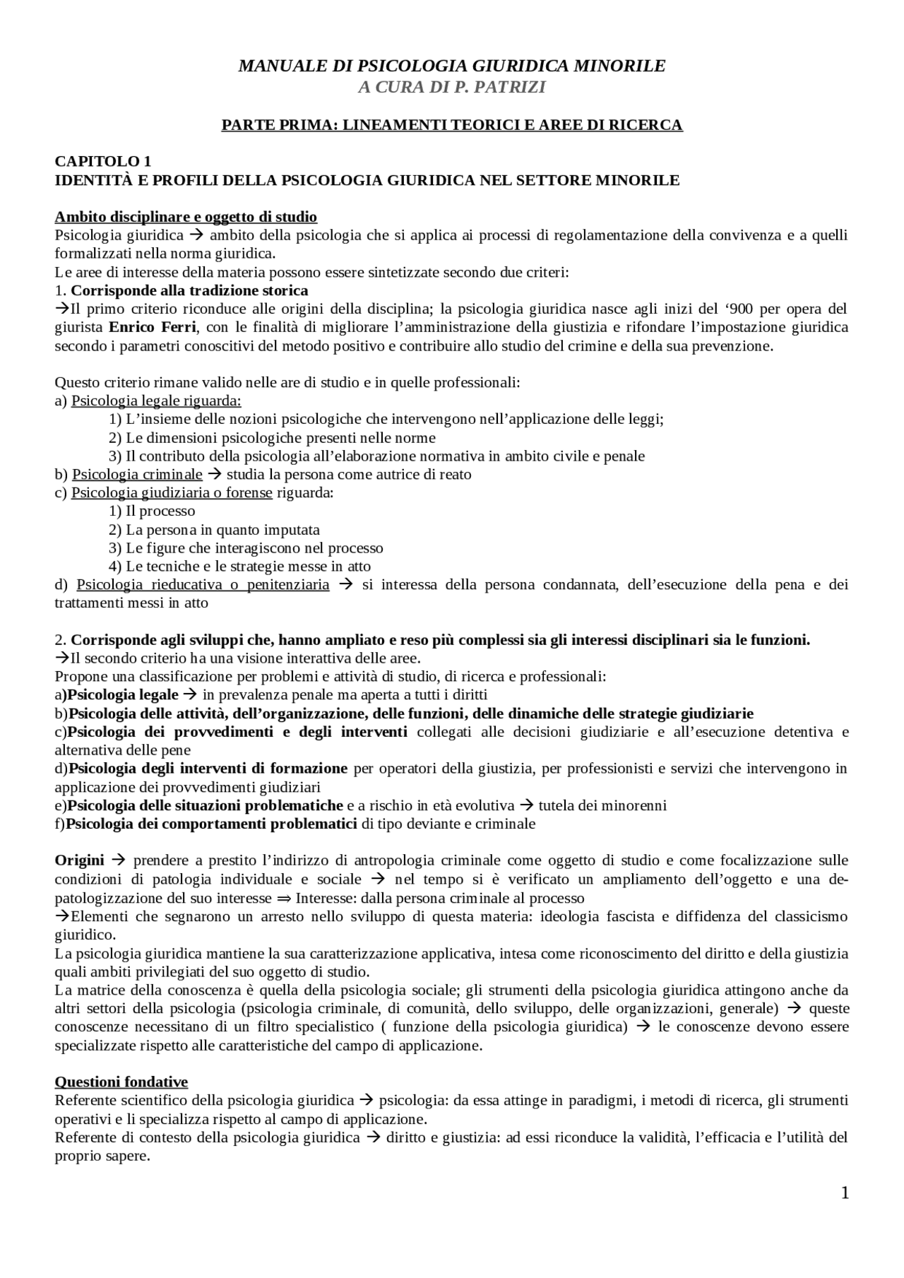 Manuale Di Psicologia Giuridica Minorile Docsity