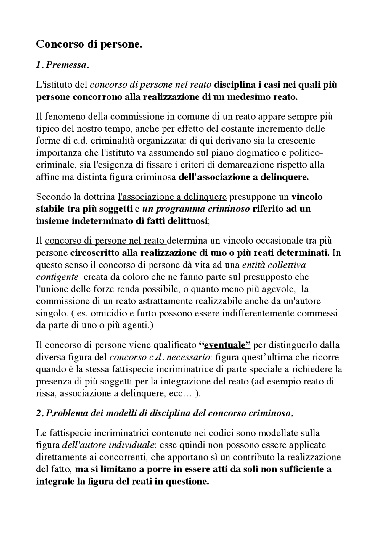 Riassunto Concorso Di Persone Docsity