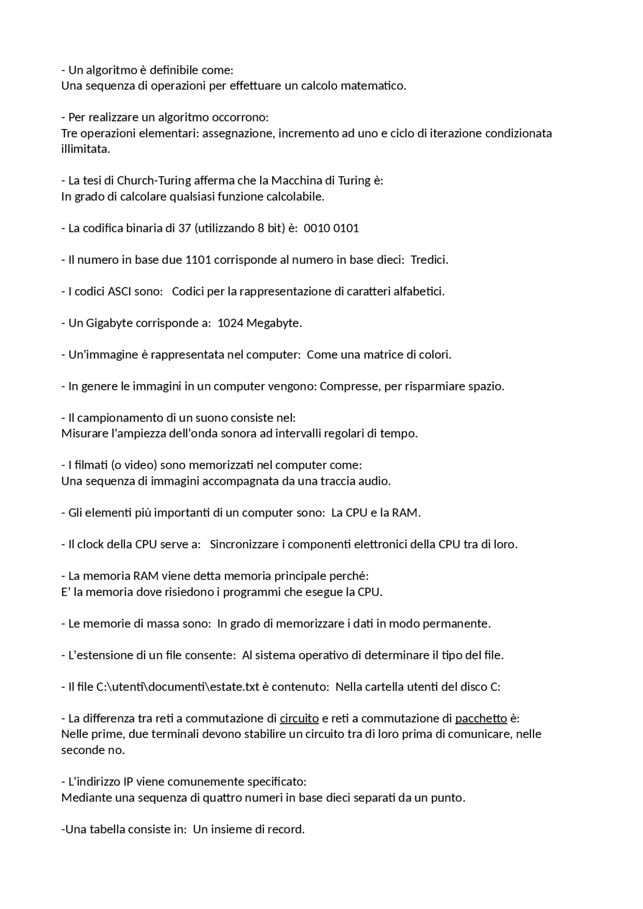 Domande E Risposte Dellesame Informatica Di Base Mezzini Sintesi