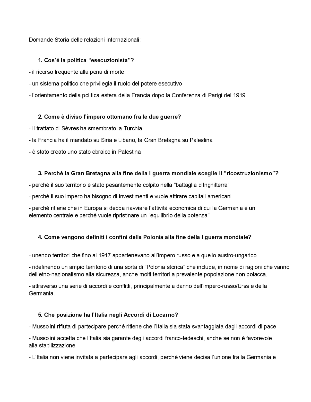 Domande E Risposte Esame Prove Desame Di Storia Delle Relazioni
