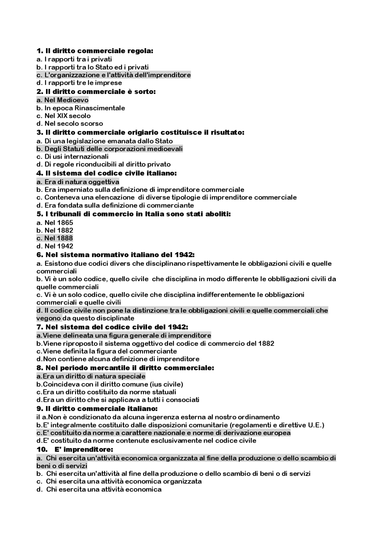 Paniere Di Diritto Delle Imprese Ingegneria Gestionale Mercatorum Docsity
