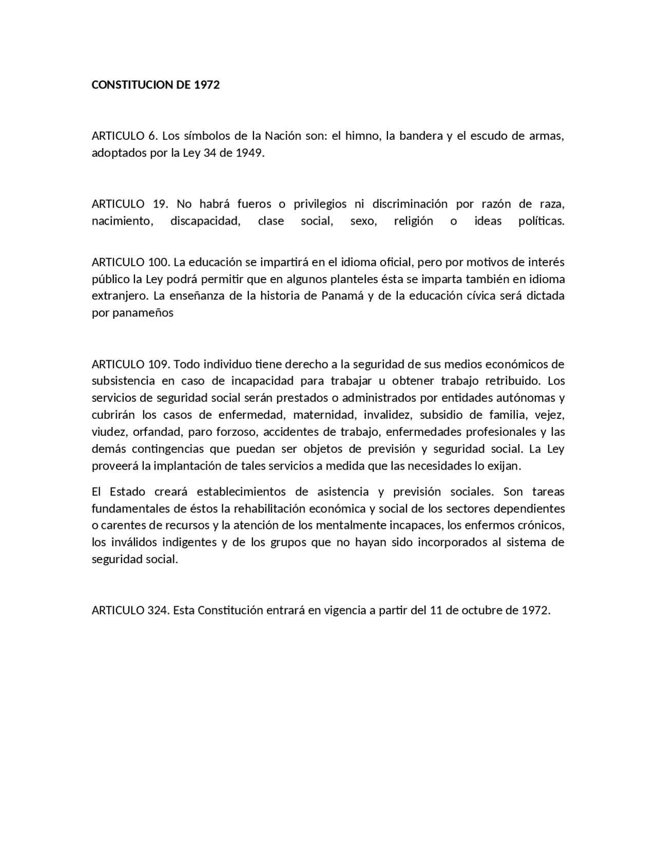 CONSTITUCION PANAMEÑA 1972 - Docsity