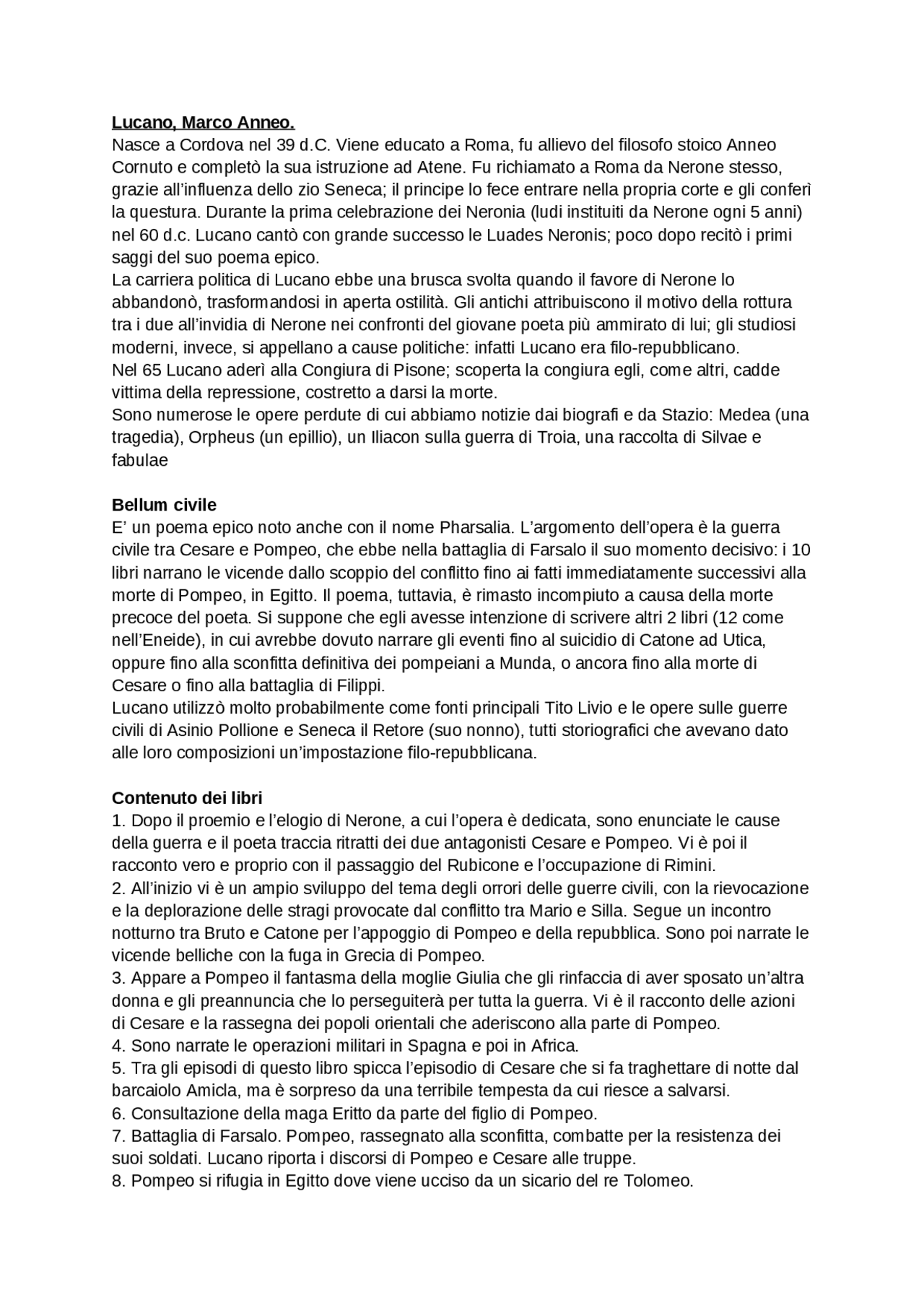 Lucano Appunti Vita E Opere Docsity