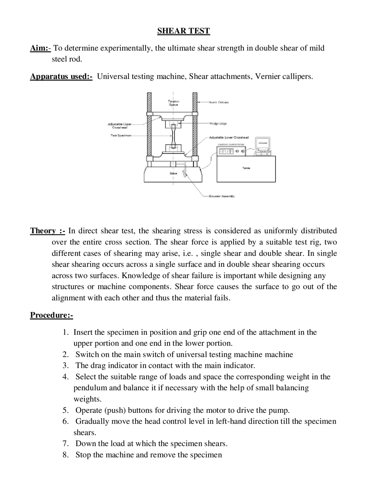 Shear Test Laboratory Experiments Docsity