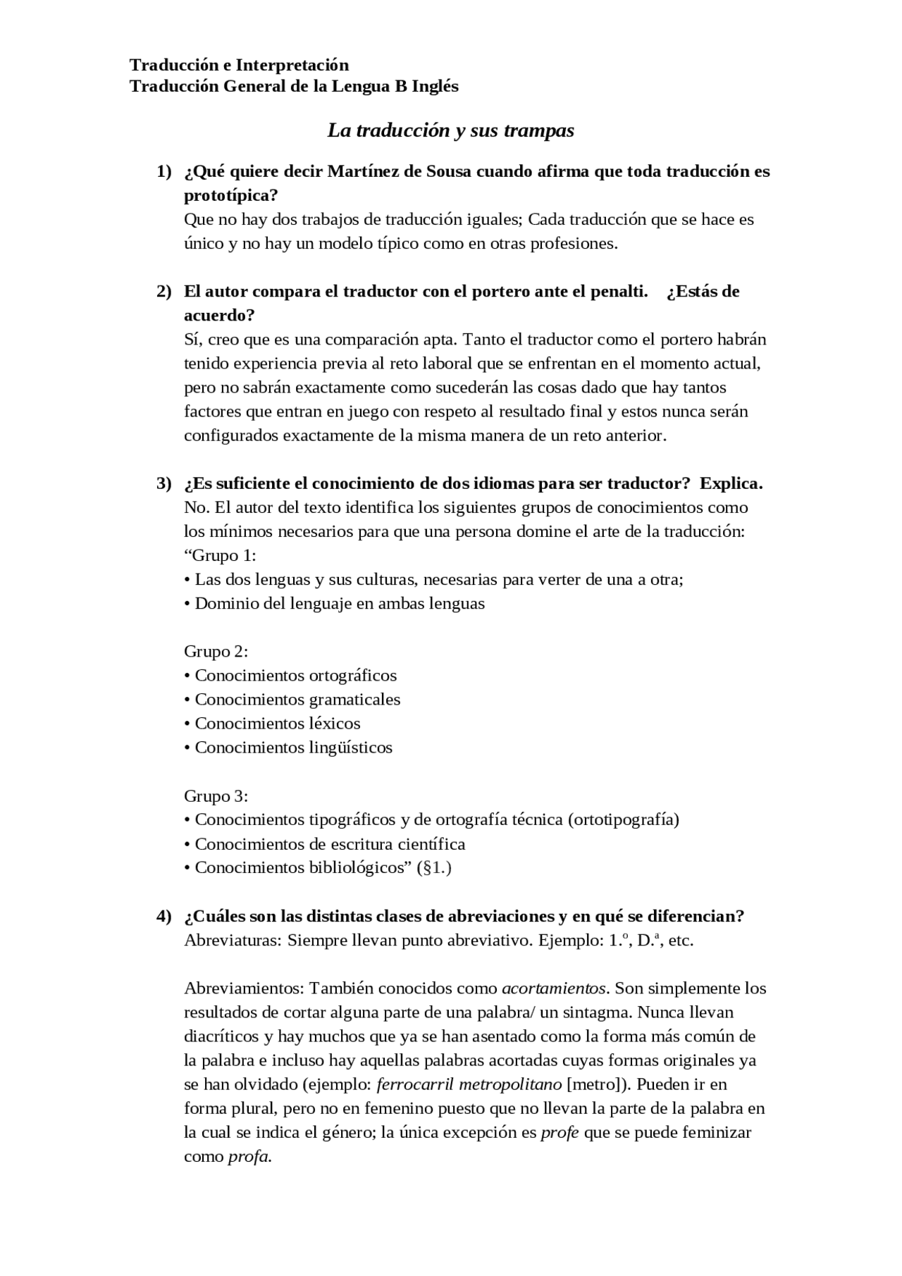 Preguntas y respuestas - La traducción y sus trampas, Martínez de Sousa ...
