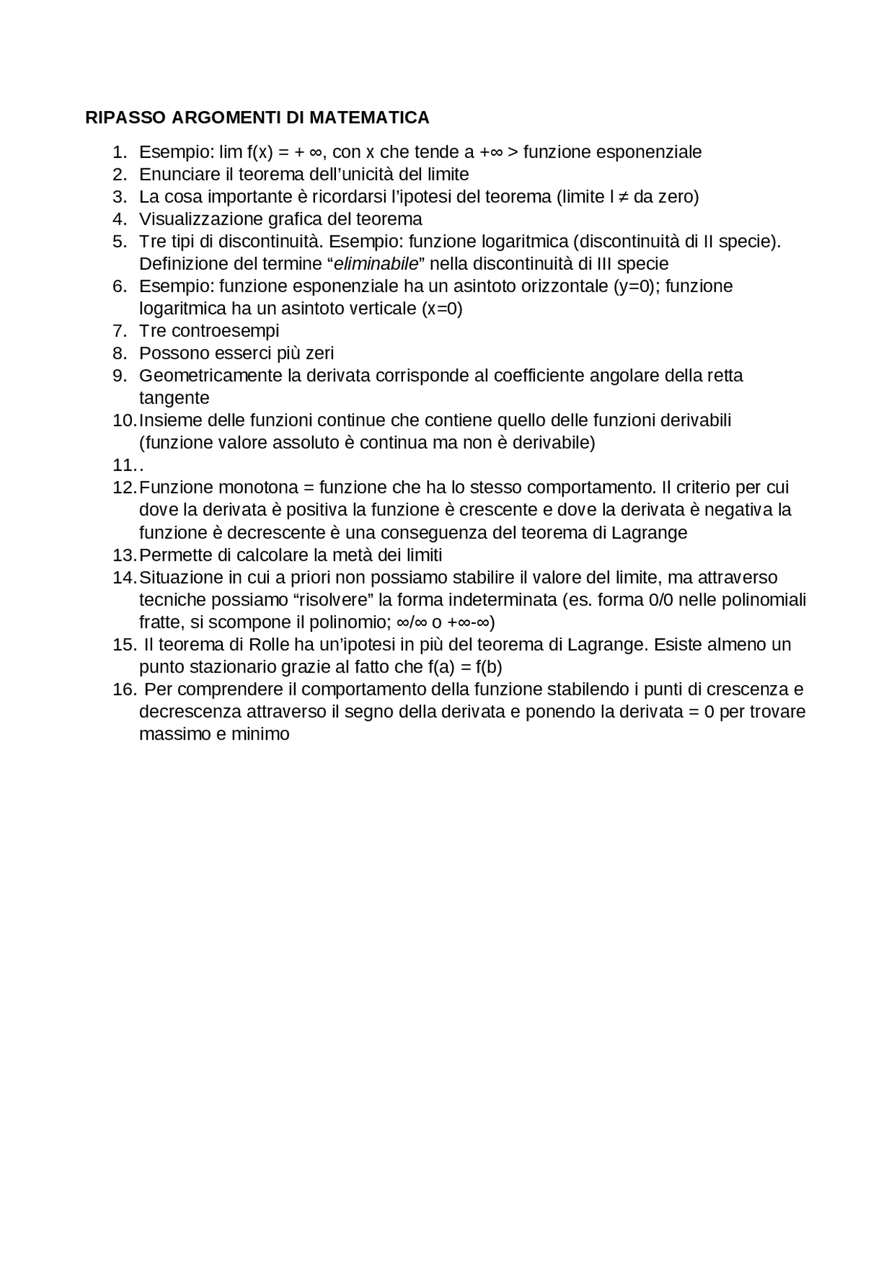 Ripasso Argomenti Di Matematica Docsity