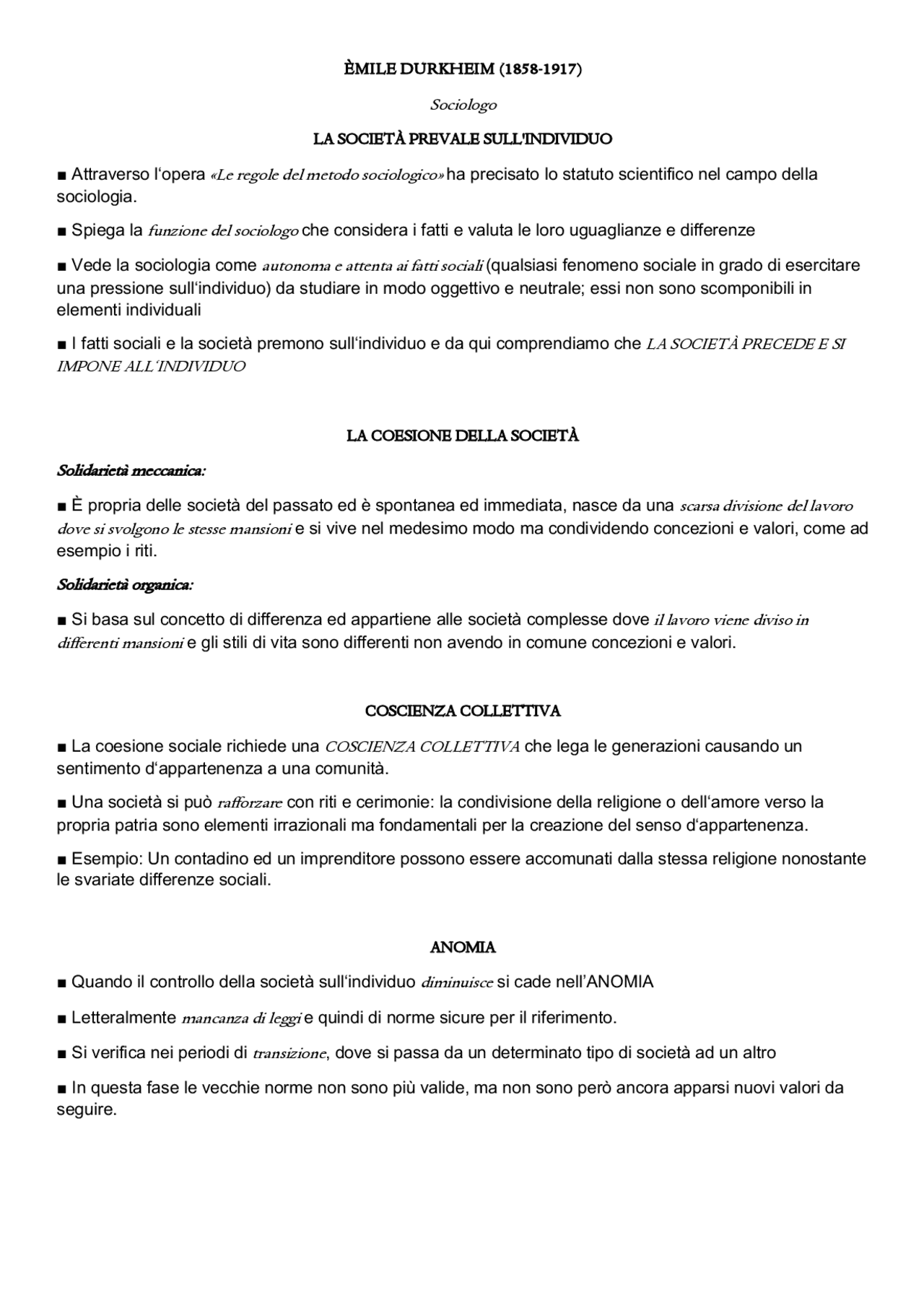 Emile Durkheim Sociologia Scienze Umane Docsity