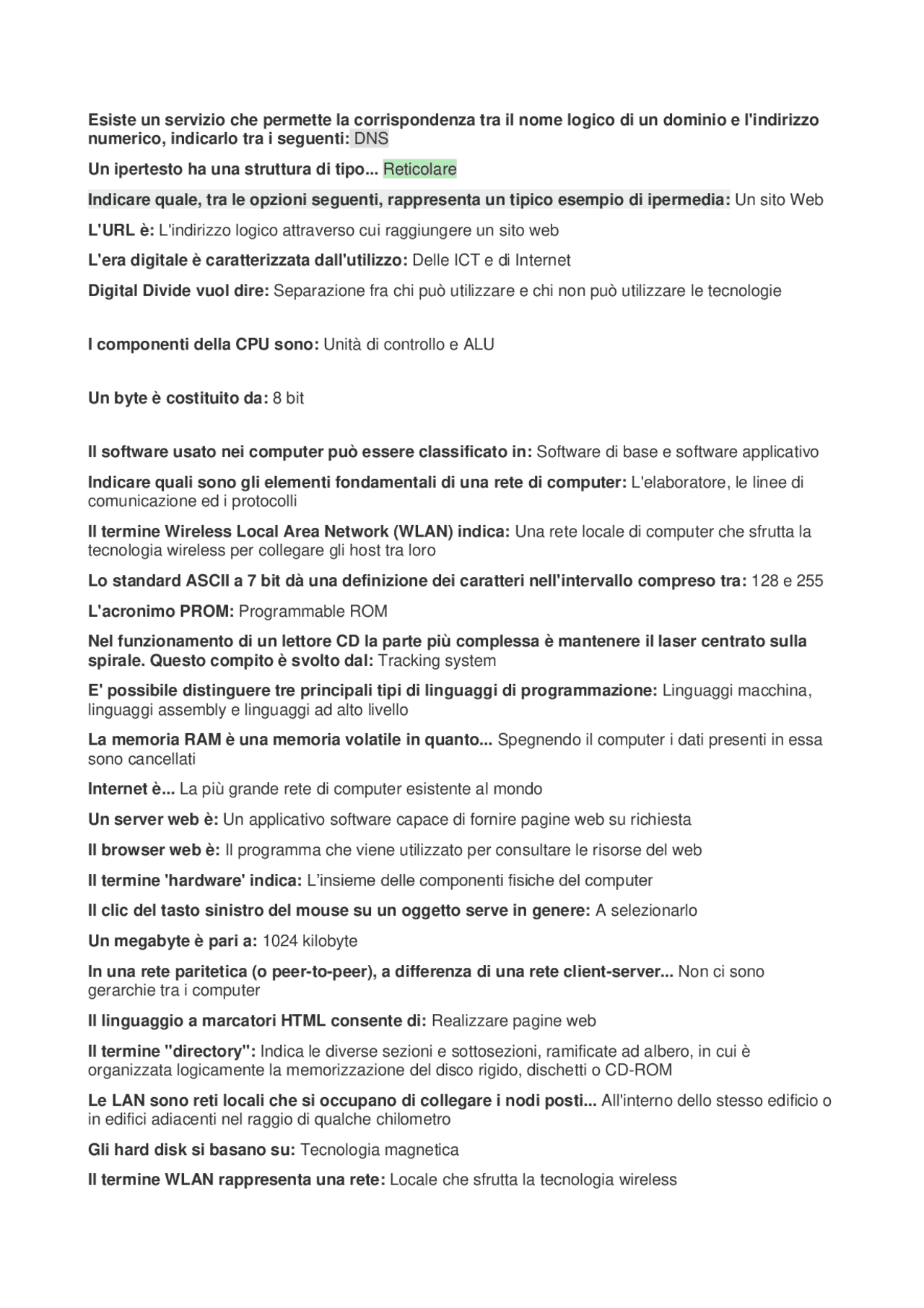 Prova Di Abilita Informatica L 22 Prove Desame Di Fondamenti Di