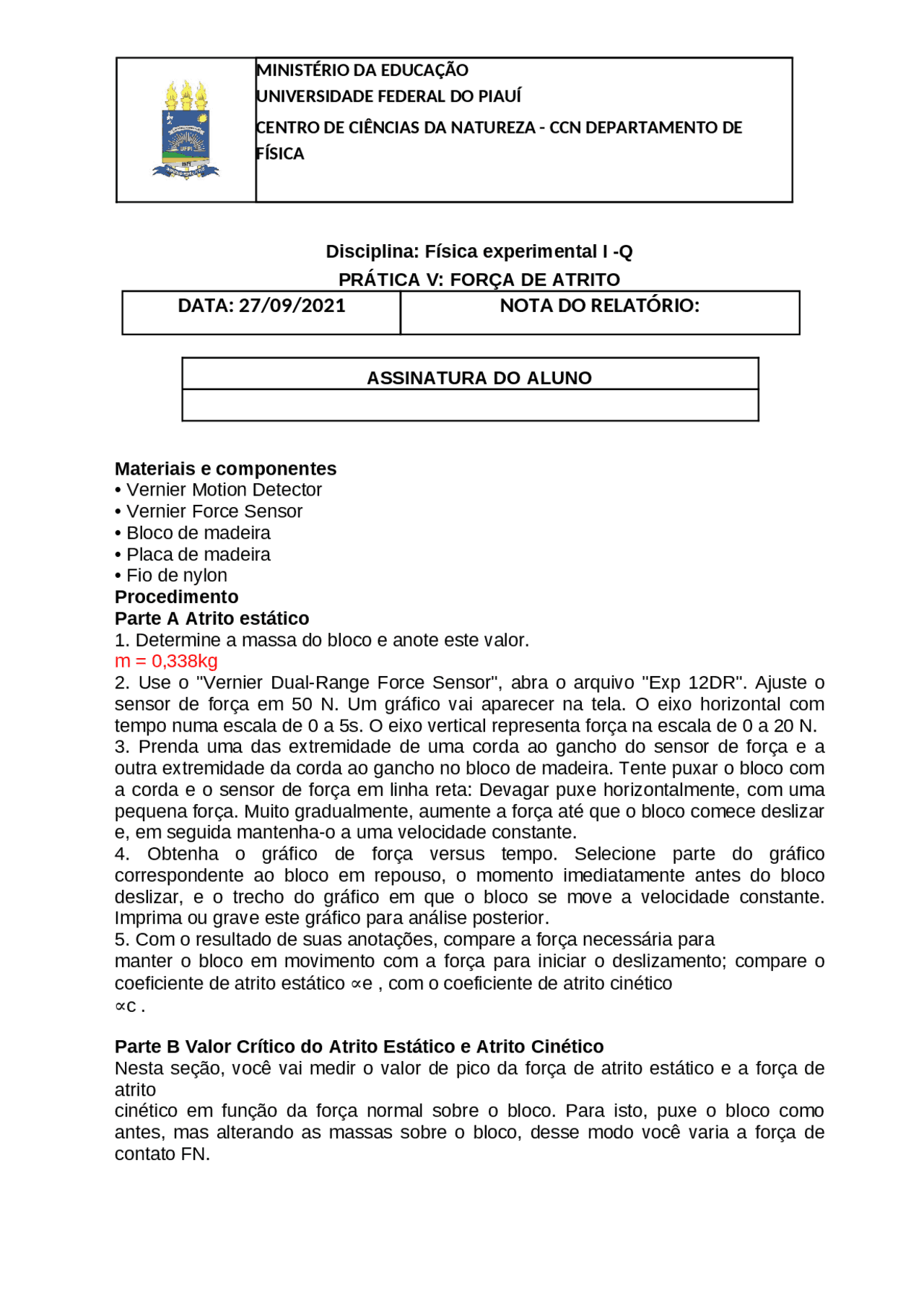 Física Experimental Irelatório Prática V Docsity