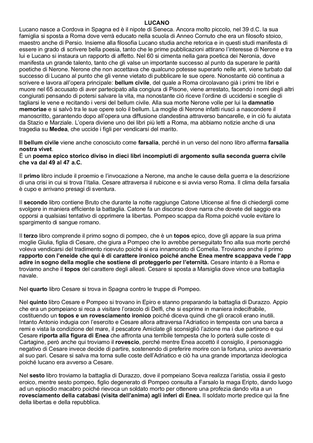 Lucano E Il Suo Bellum Civile Docsity