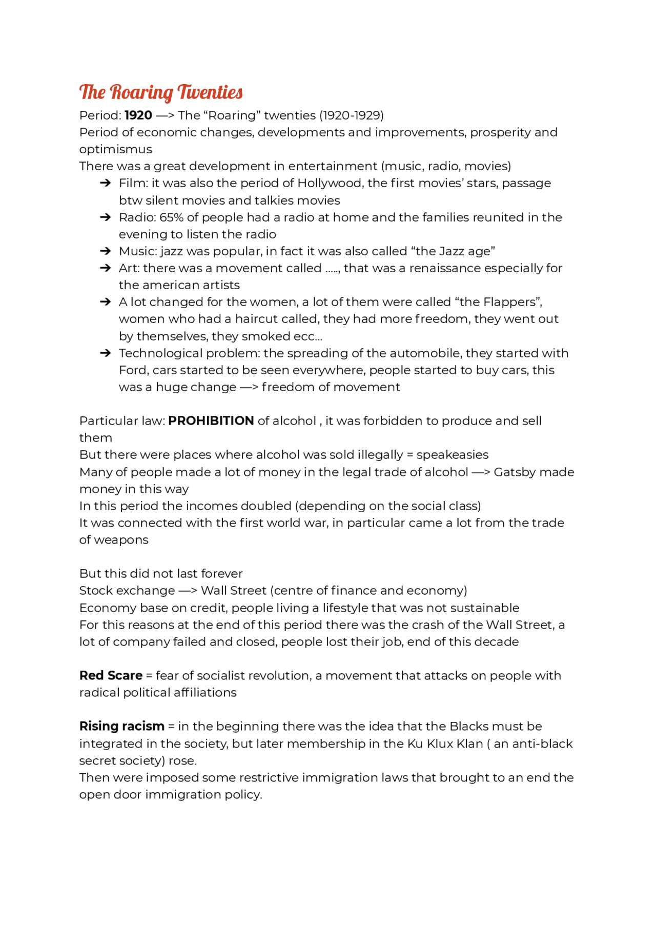 The Great Gatsby (The Roaring Twenties) - Docsity