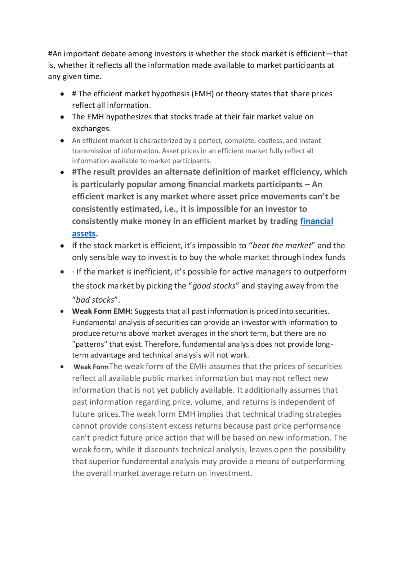 Efficient Market Hypothesis Docsity