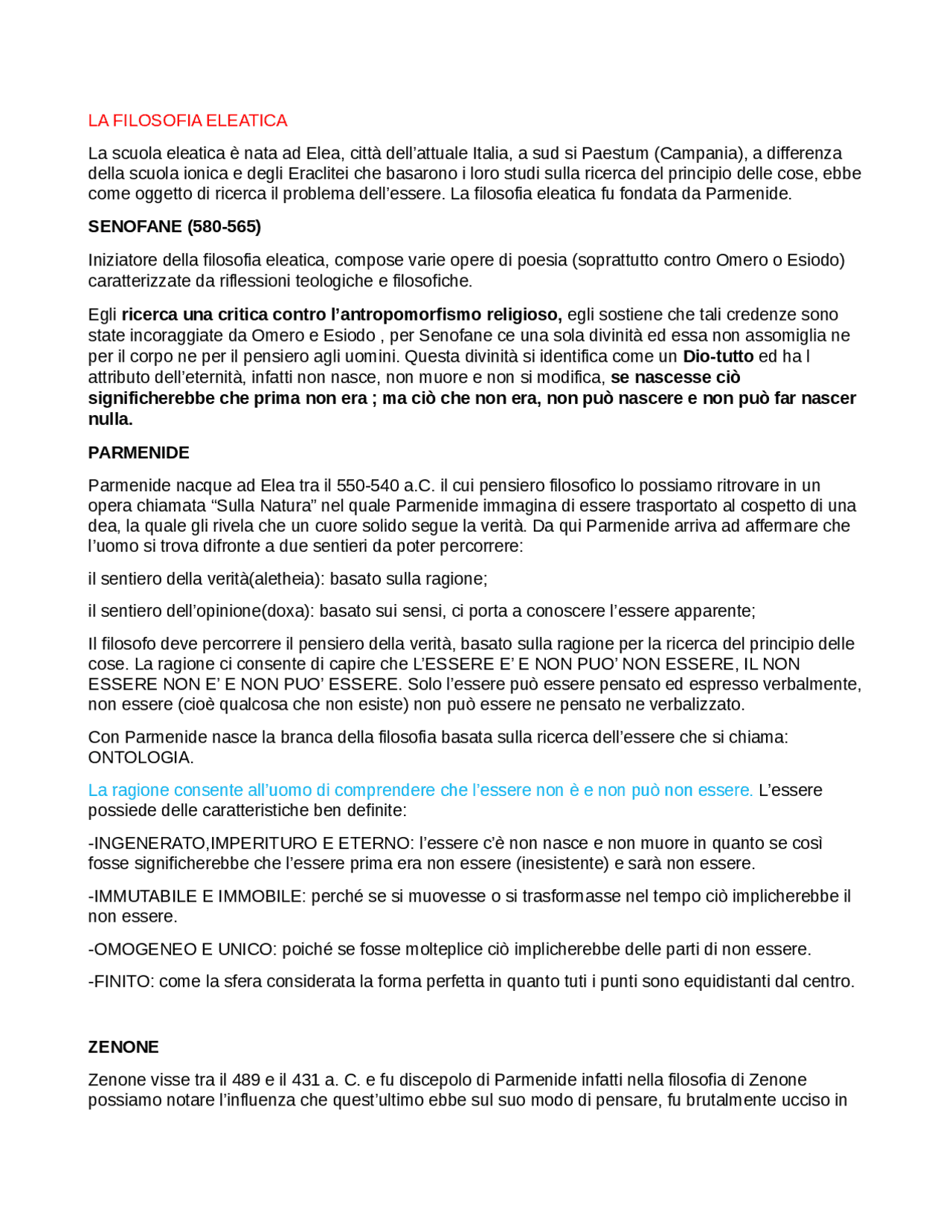 La filosofia eleatica- da senofane a gorgia - Docsity