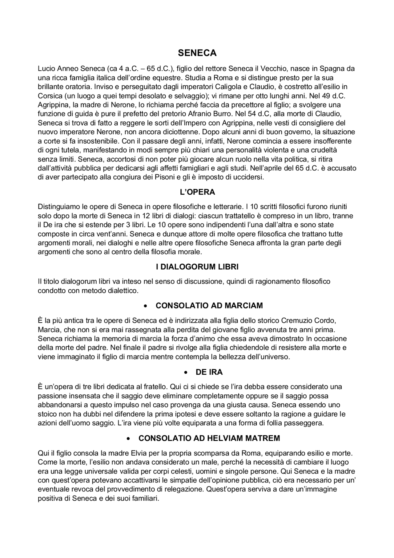 Seneca Vita E Maggiori Opere Appunti Di Latino Docsity