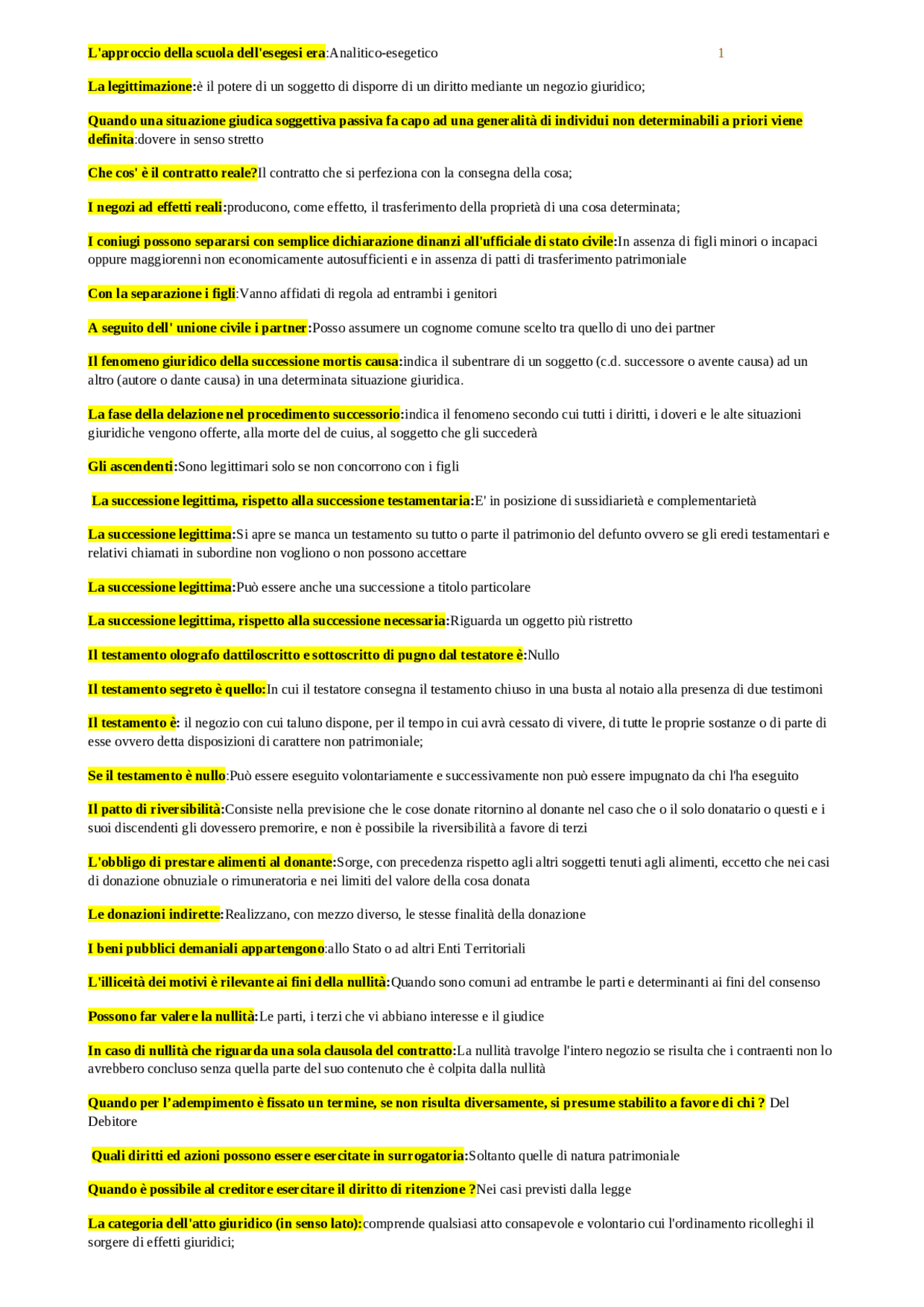 Test Di Diritto Privato Anno 2020 Docsity