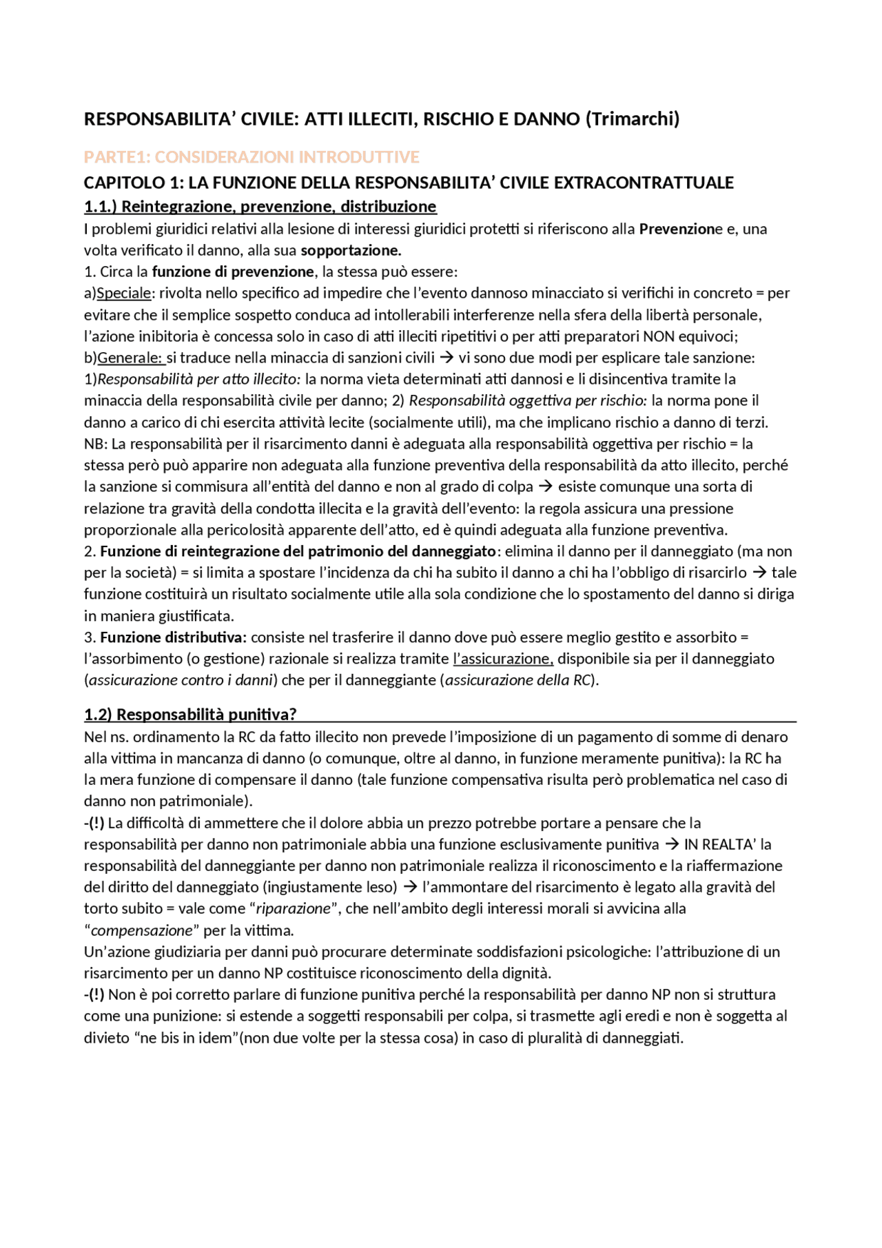 Dispense Illecito Civile Manuale Trimarchi Docsity