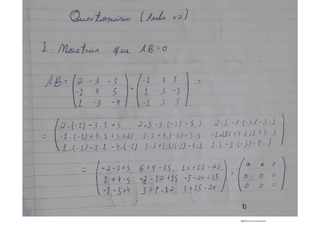 Resolução De Algebra Linear Exercícios Matemática Docsity
