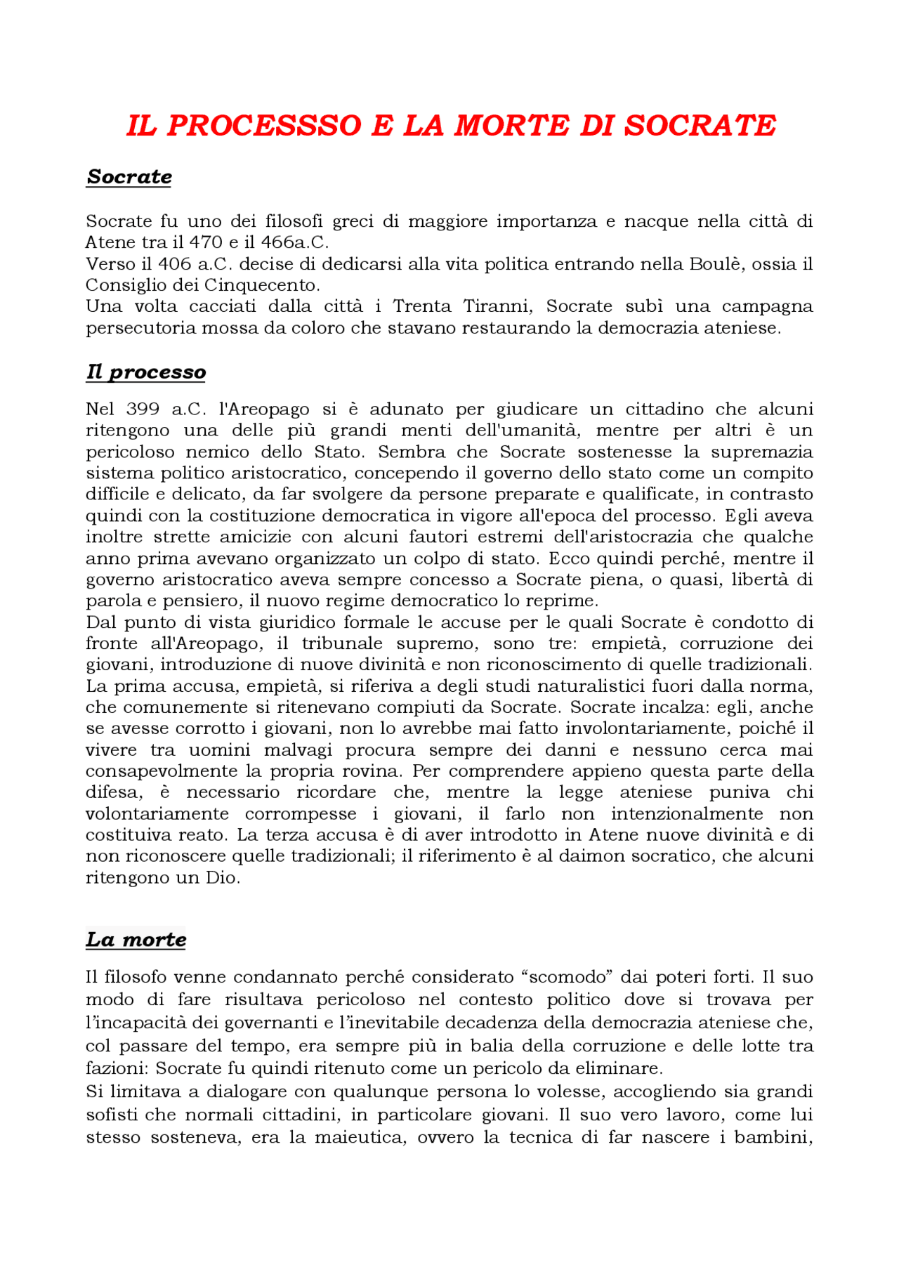 Il processo e la morte di Socrate - Docsity