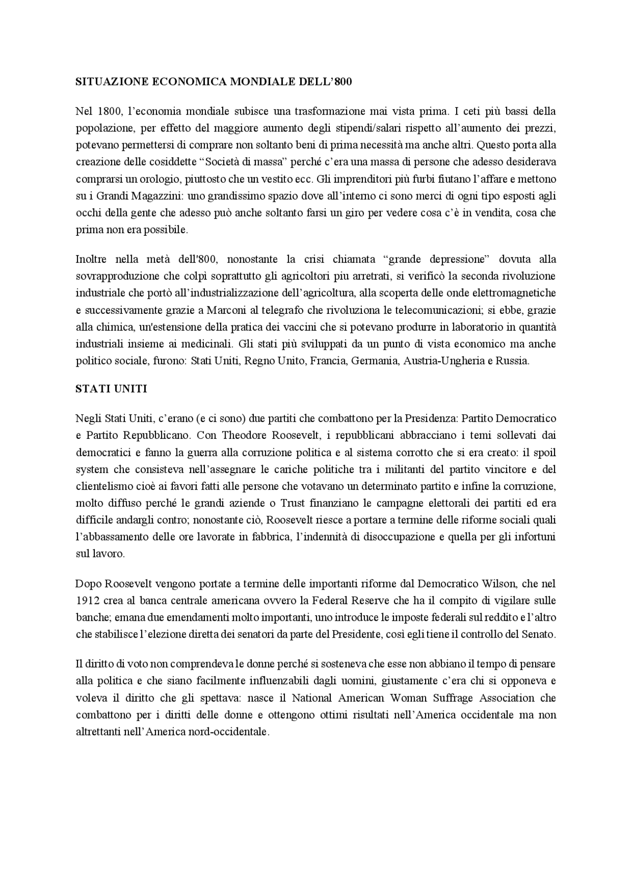 Riassunto Storia Quinta Superiore Docsity
