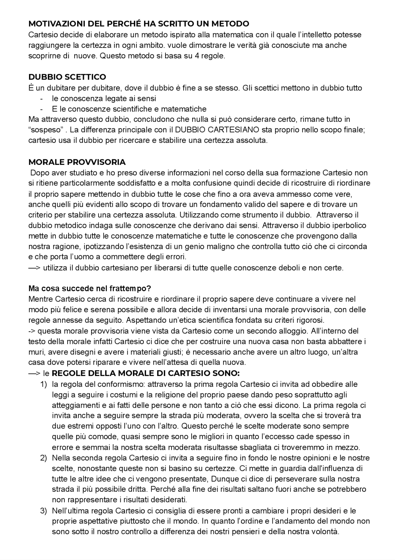 Cartesio E Il Suo Pensiero Filosofico Docsity