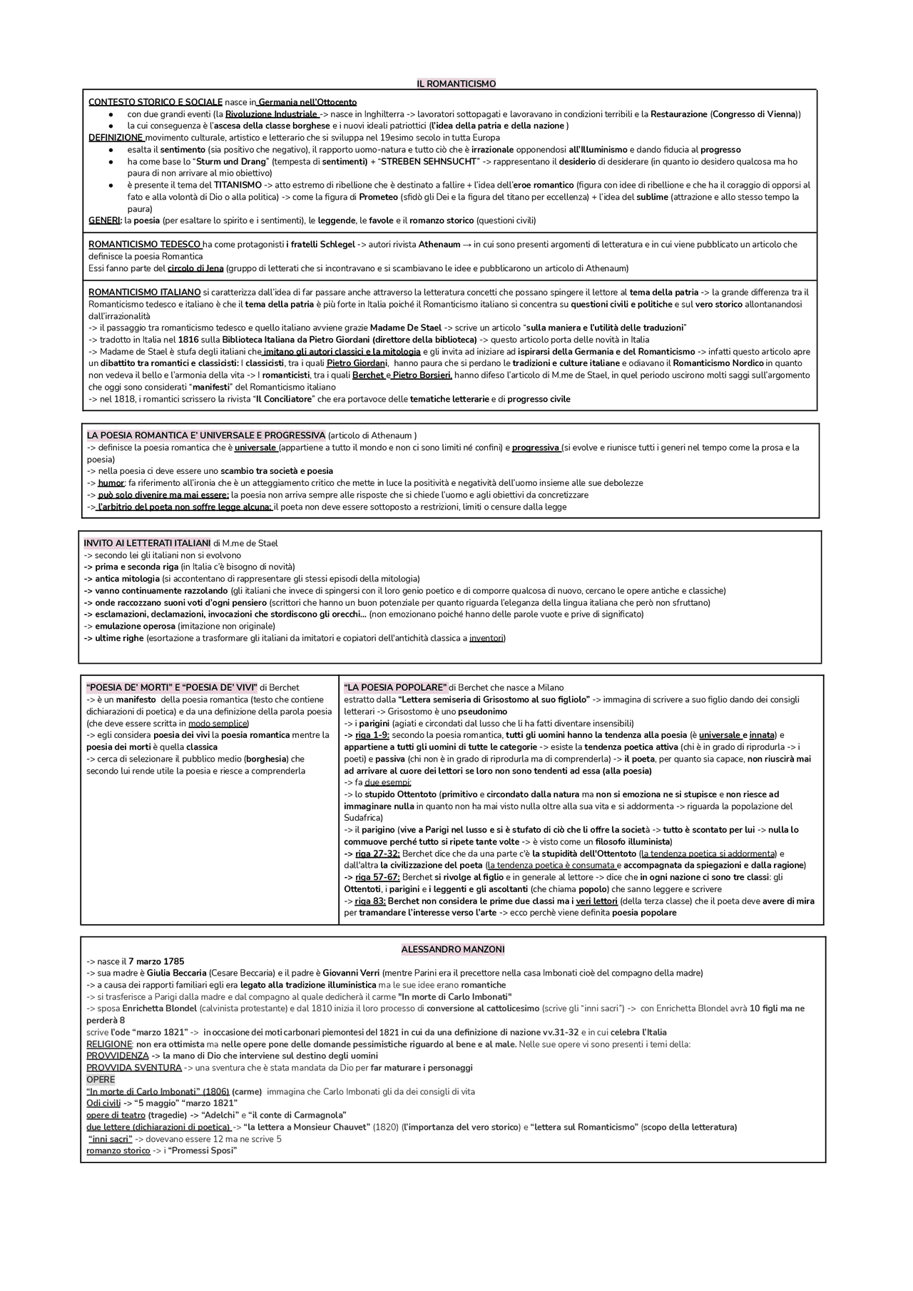 Appunti Sul Romanticismo Docsity
